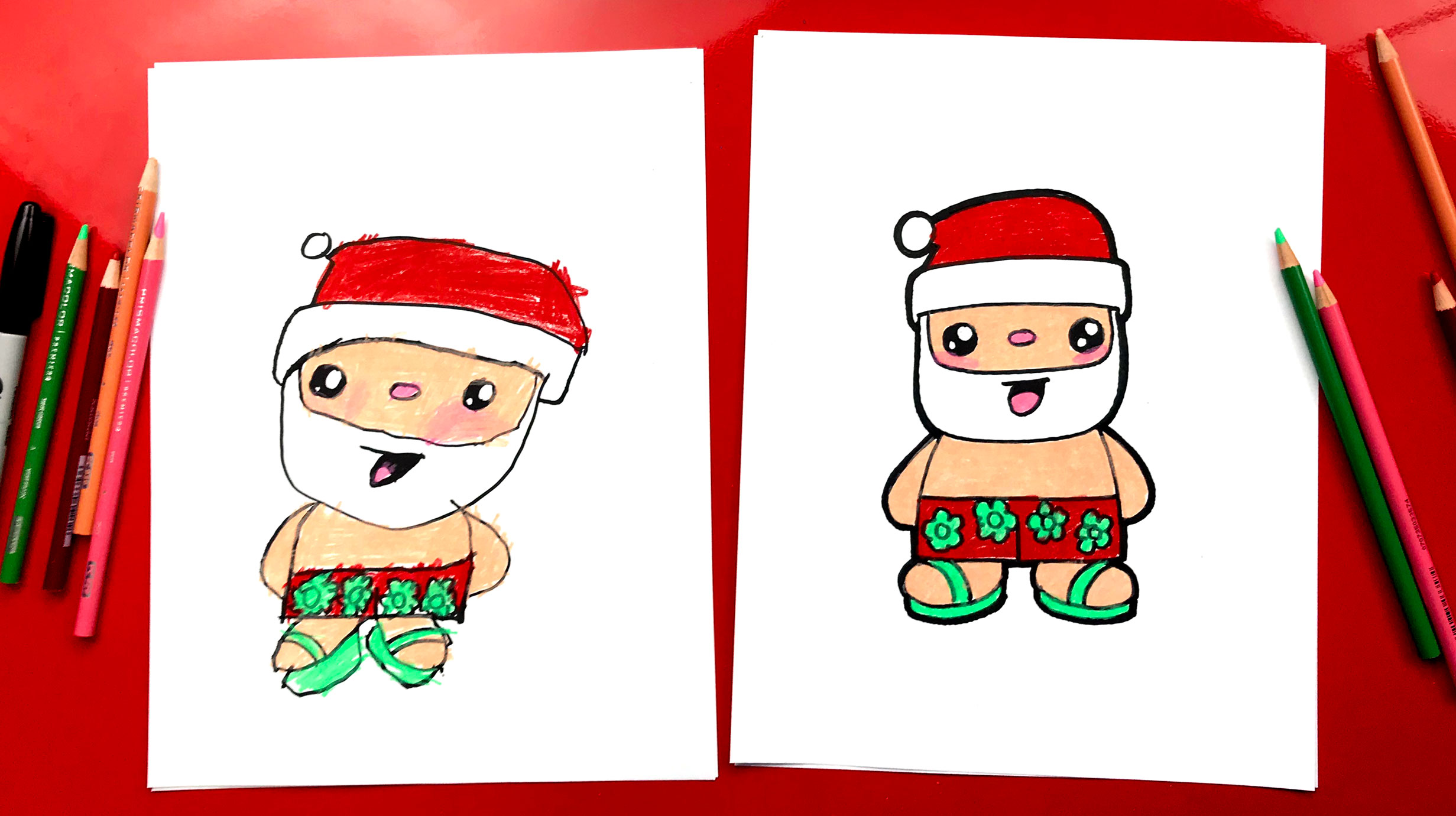 How To Draw Summer Santa Art For Kids Hub