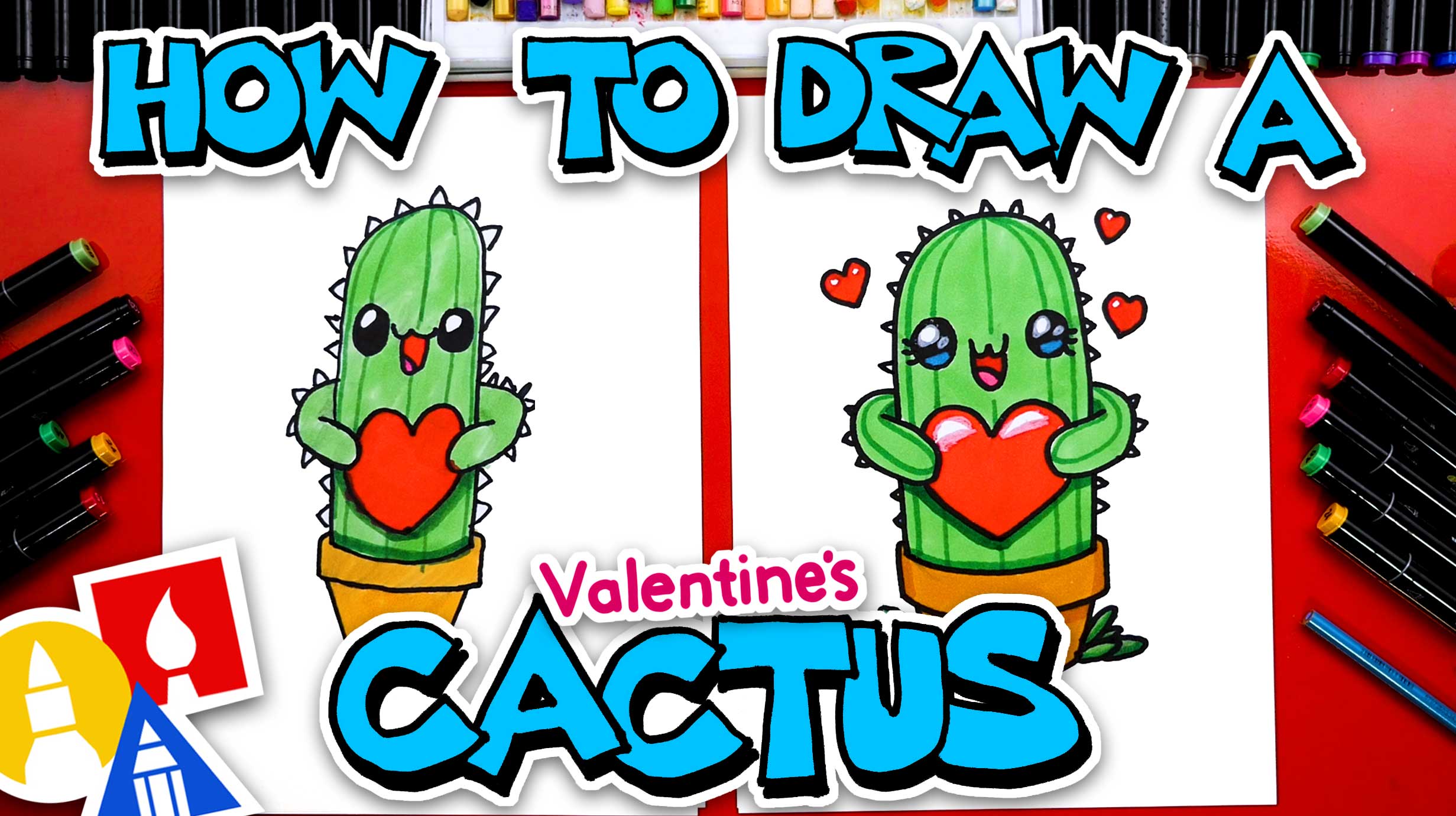 How To Draw A Funny Valentine's Cactus - Art For Kids Hub