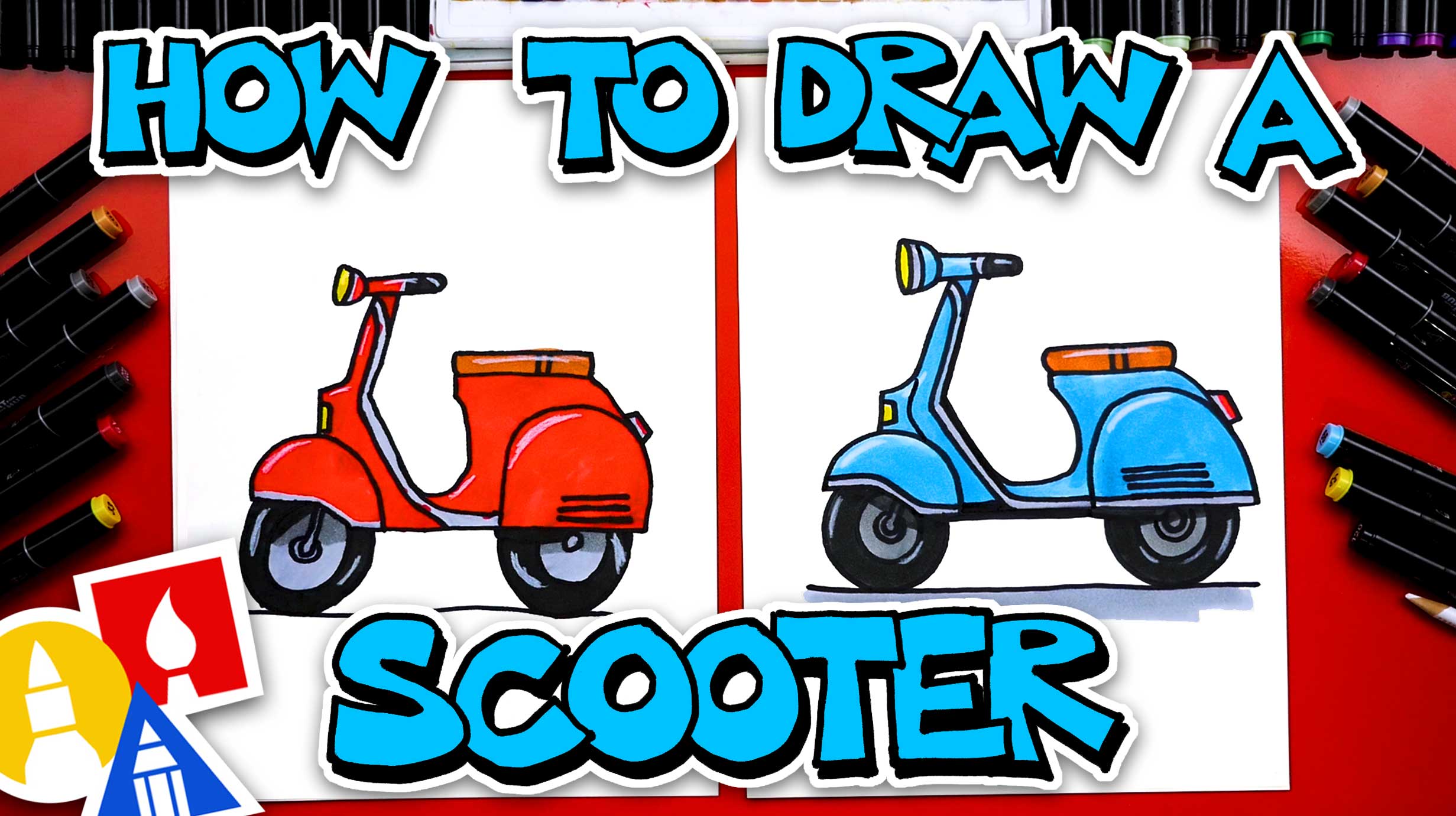 How To Draw A Scooter Motorcycle - Art For Kids Hub