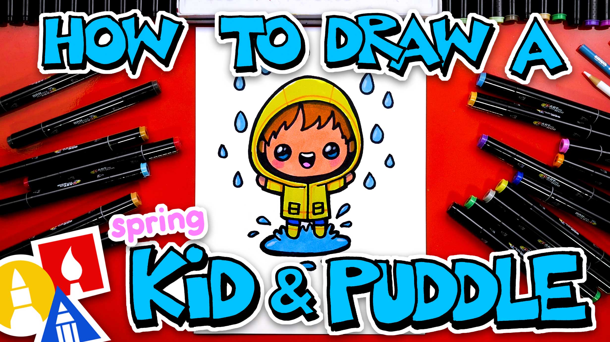 How To Draw A Spring Kid Jumping Into A Puddle - Art For Kids Hub