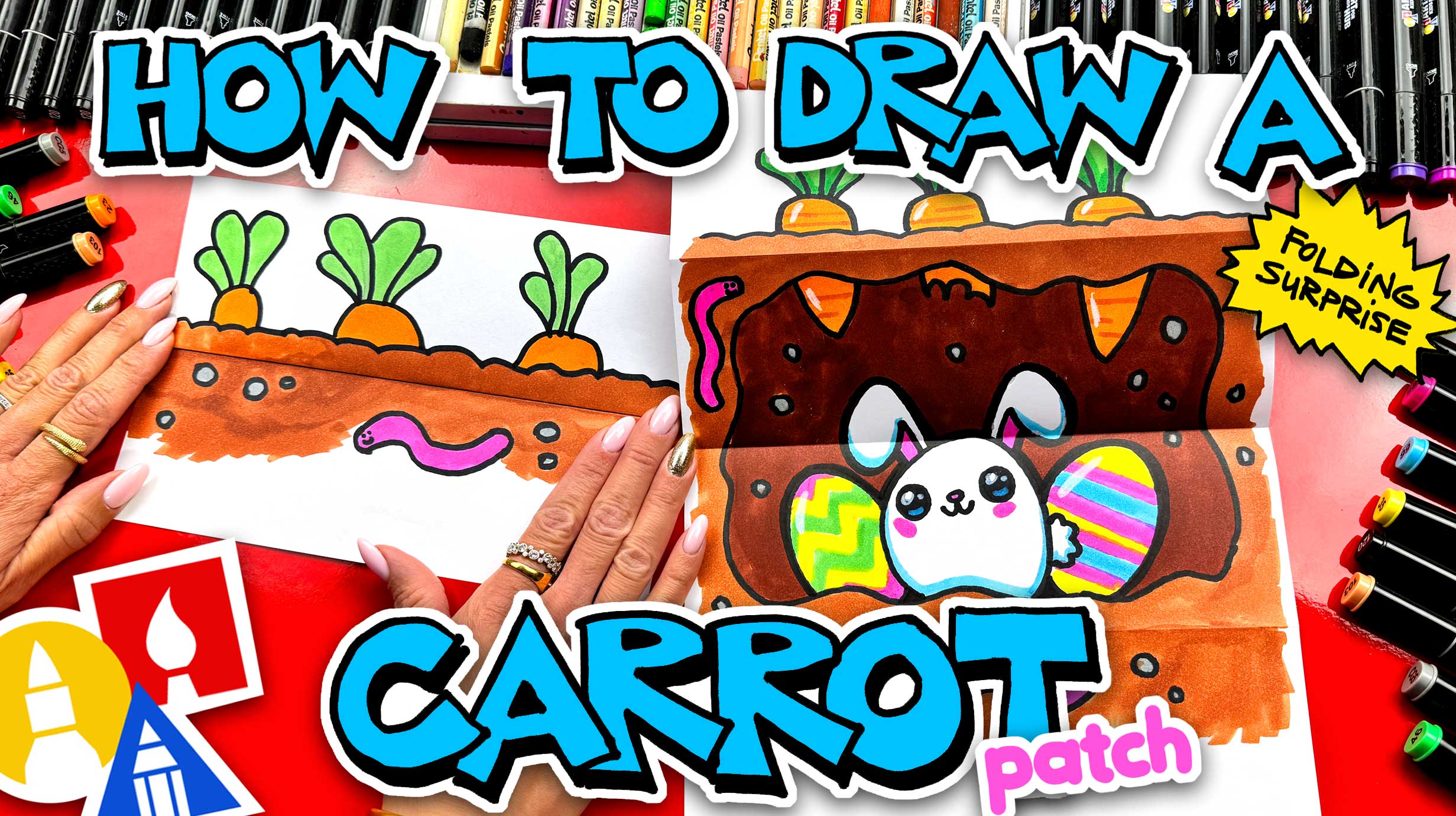 How To Draw A Carrot Patch Folding Surprise - Art For Kids Hub
