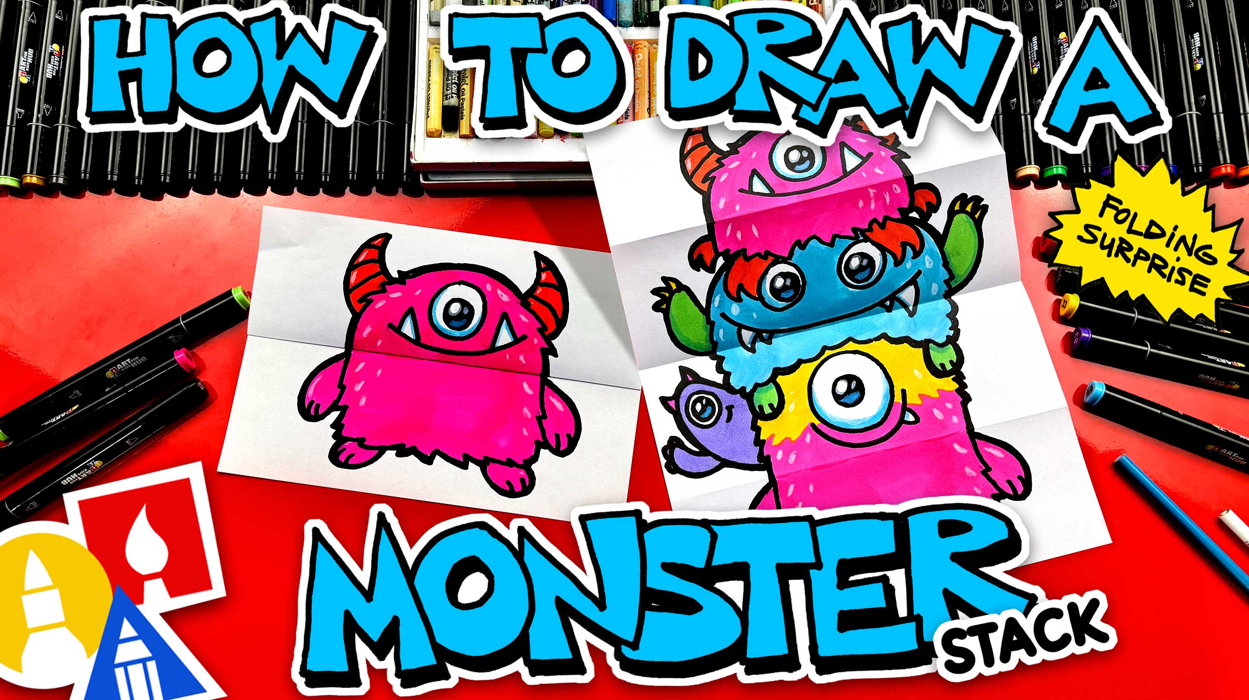 How To Draw A Monster Stack Folding Surprise - Art For Kids Hub