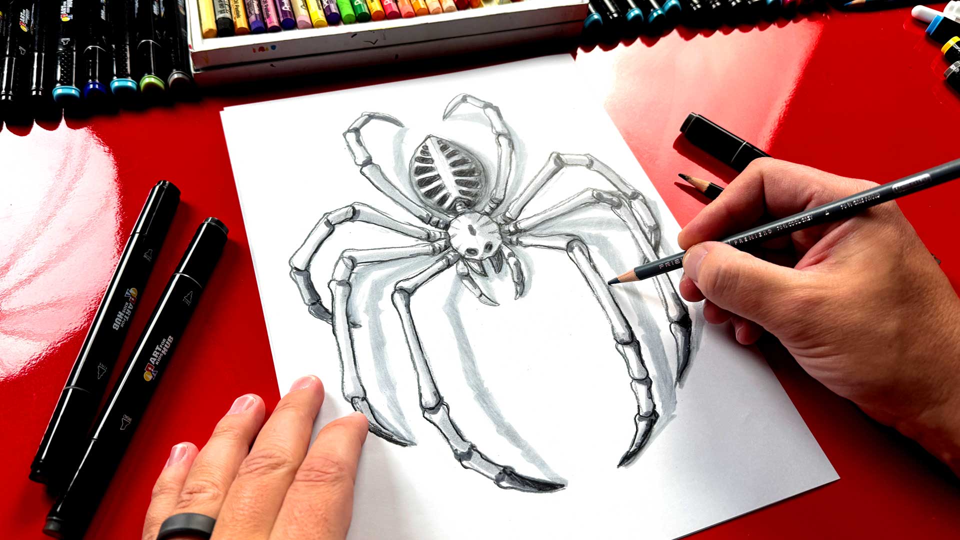 How To Draw A Spider Skeleton - Advanced - Art For Kids Hub