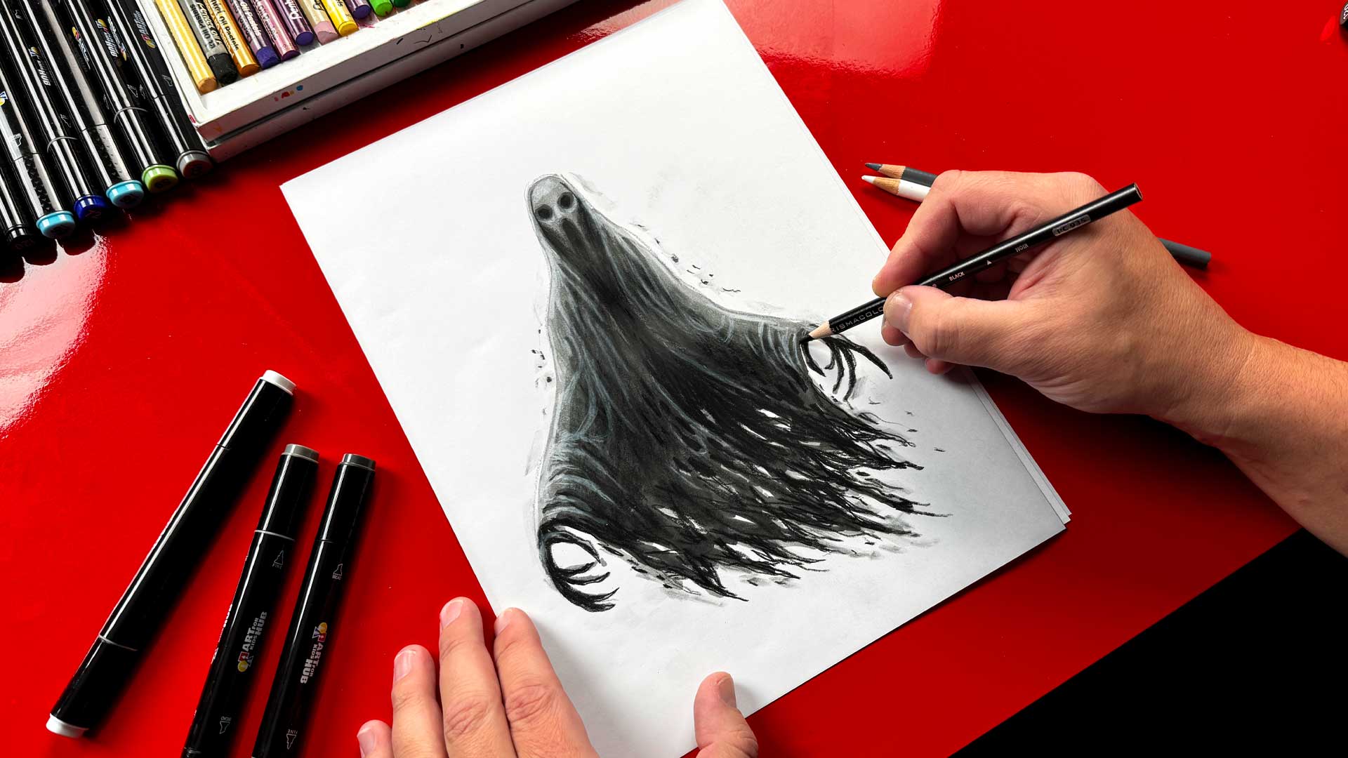 How To Draw A Scary Ghost - Advanced - Art For Kids Hub