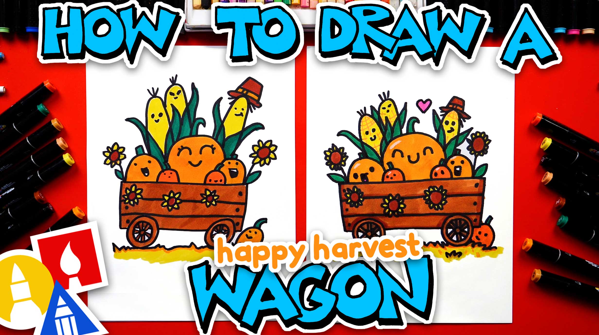 How To Draw A Happy Harvest Wagon - Art For Kids Hub — Free Drawing Lessons for Kids
