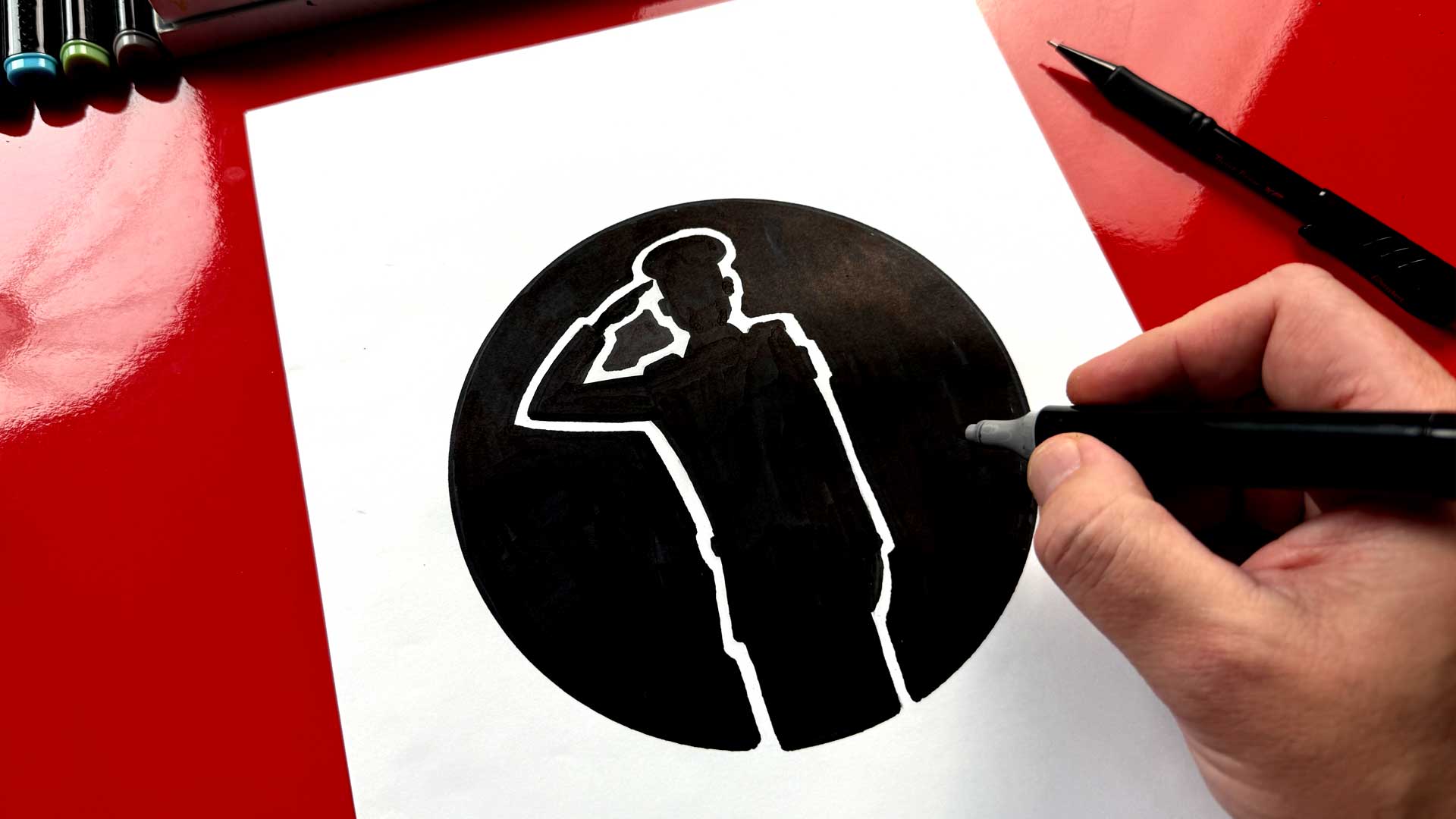 How To Draw A Saluting Soldier Silhouette - Advanced - Art For Kids Hub