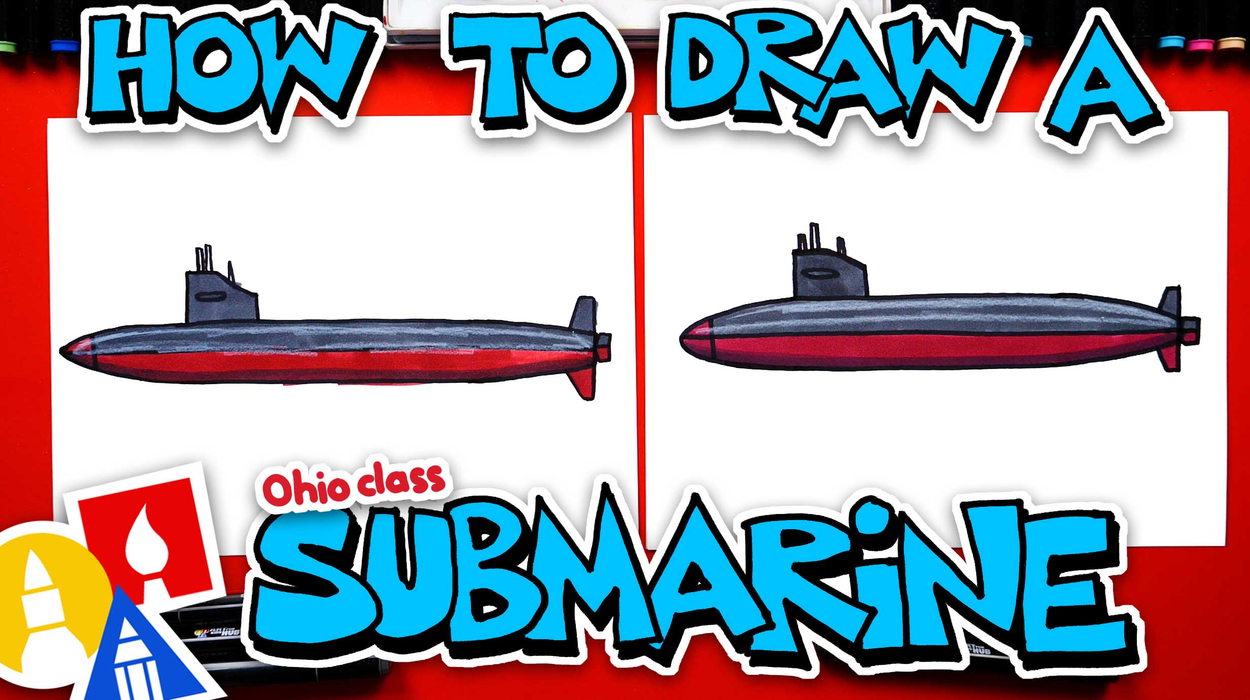 How To Draw An Ohio Class Submarine - Art For Kids Hub