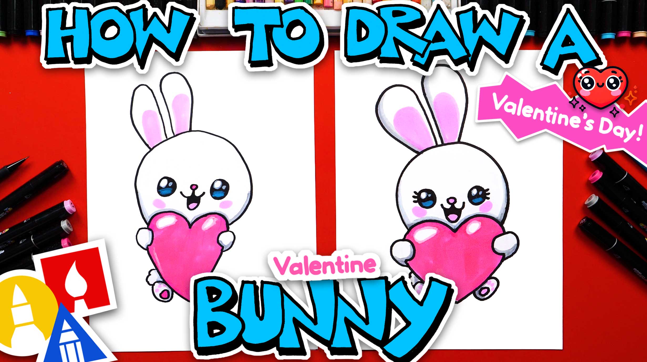 How To Draw A Bunny Holding A Heart - Art For Kids Hub