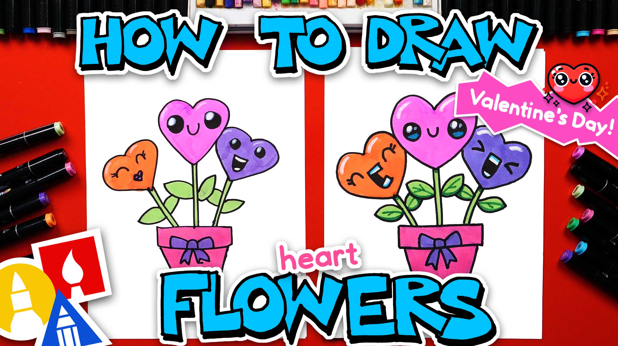 How To Draw Heart Flowers For Valentine's Day - Art For Kids Hub