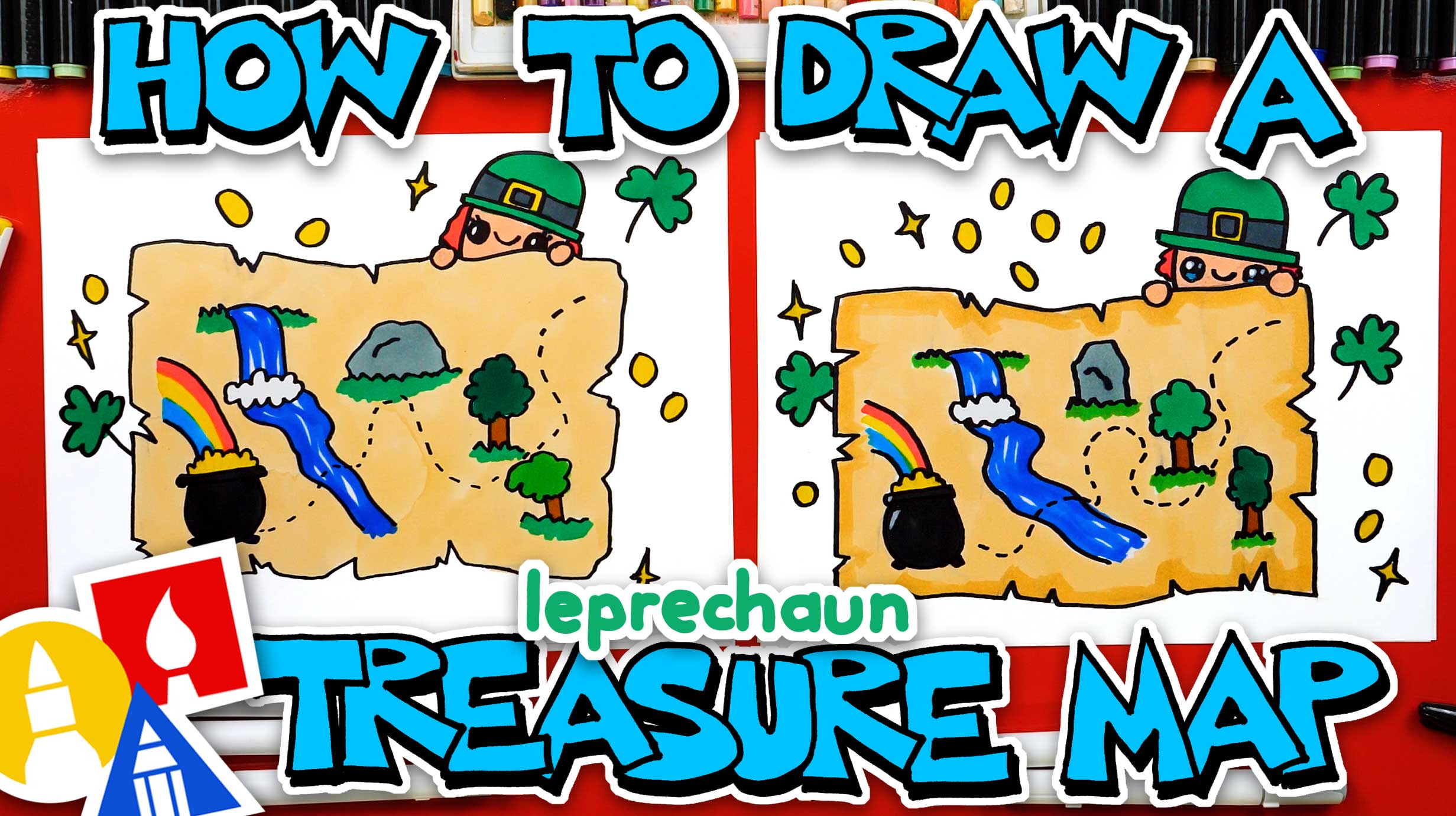 How To Draw A Leprechaun Treasure Map - Art For Kids Hub