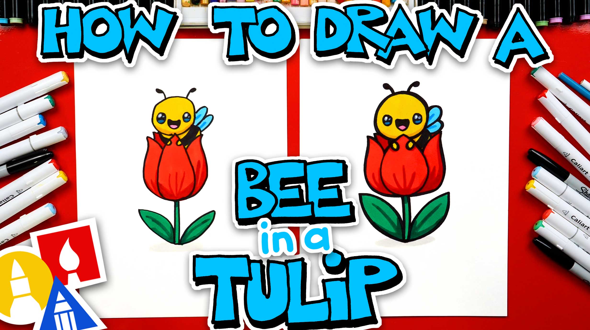 How To Draw A Bee In A Tulip - Art For Kids Hub