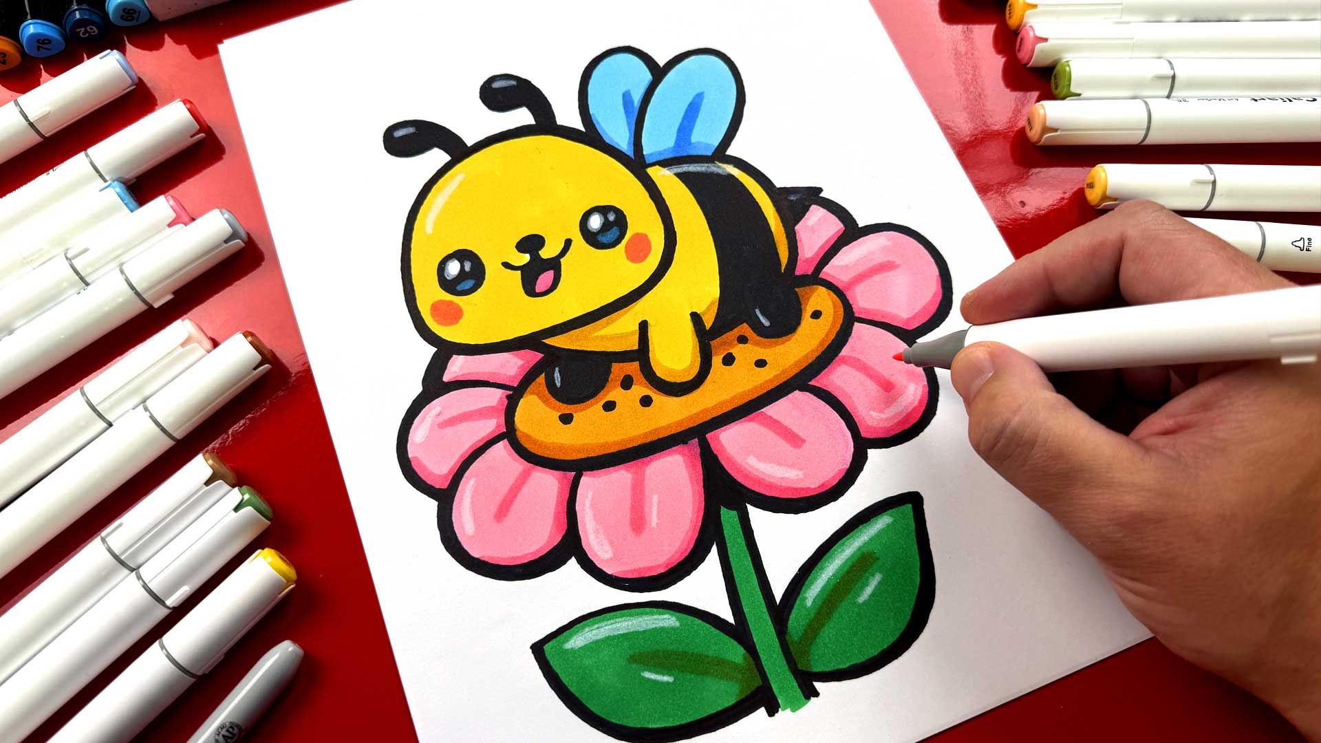 How To Draw A Funny Bee Sitting On A Flower - Art For Kids Hub