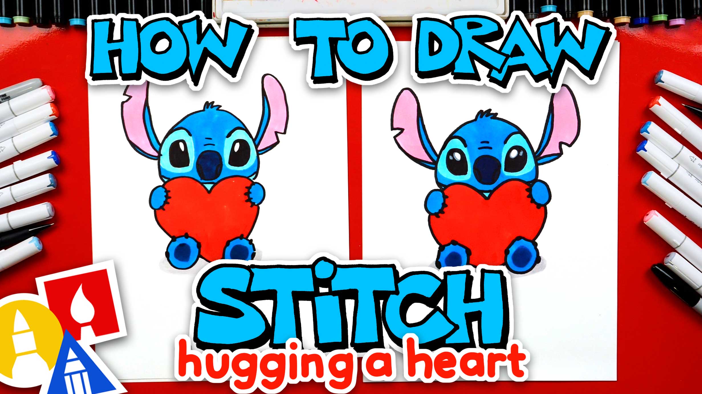 How To Draw Stitch Hugging A Heart - Art For Kids Hub