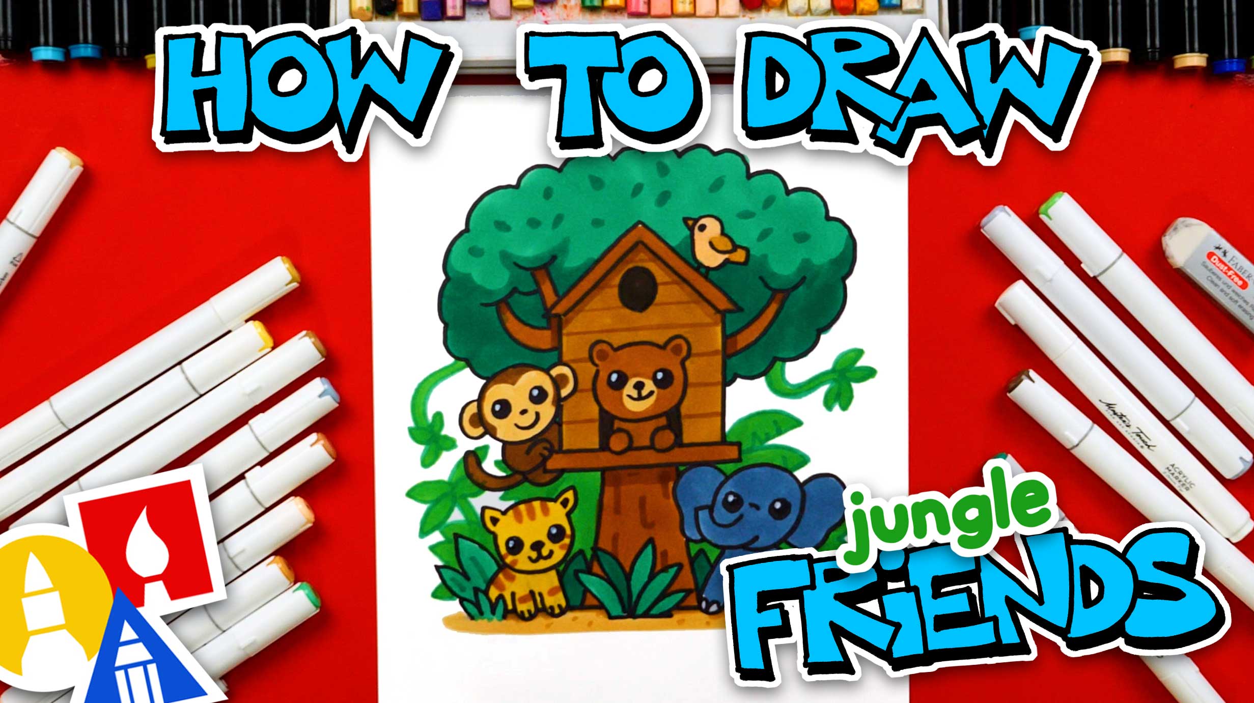 How To Draw A Jungle Treehouse And Friends - Art For Kids Hub