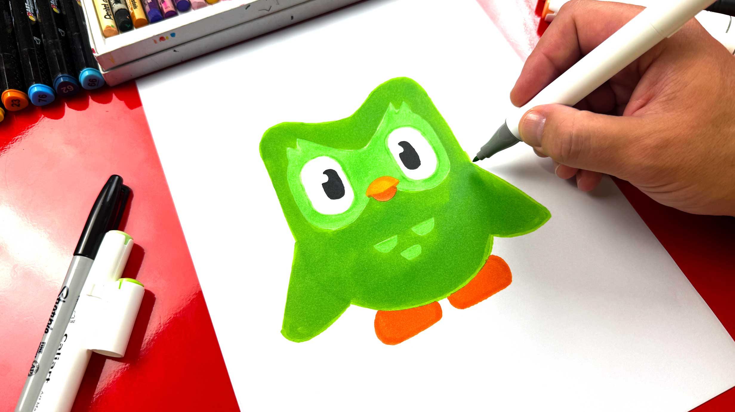 How To Draw Duo The Owl From Duolingo - Art For Kids Hub