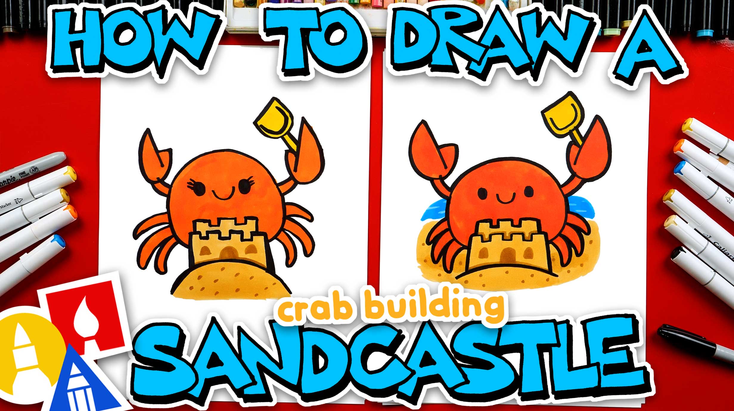 How To Draw A Crab Building A Sandcastle - Art For Kids Hub