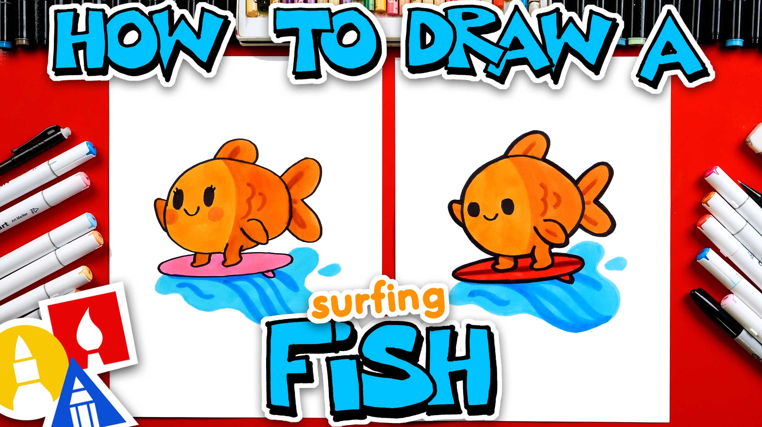 How To Draw A Fish Surfing - Art For Kids Hub
