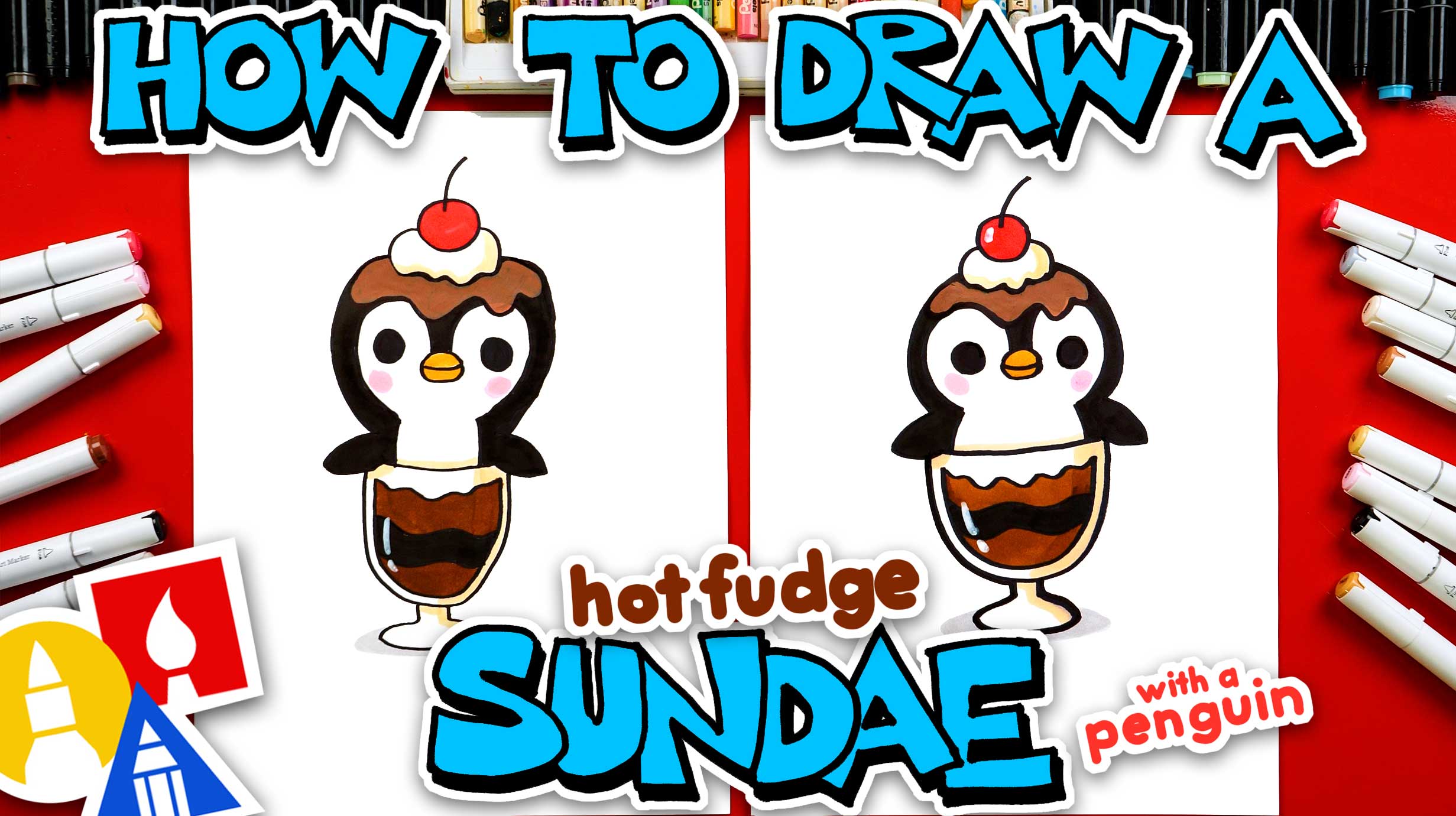 How To Draw A Hot Fudge Sundae Penguin - Art For Kids Hub
