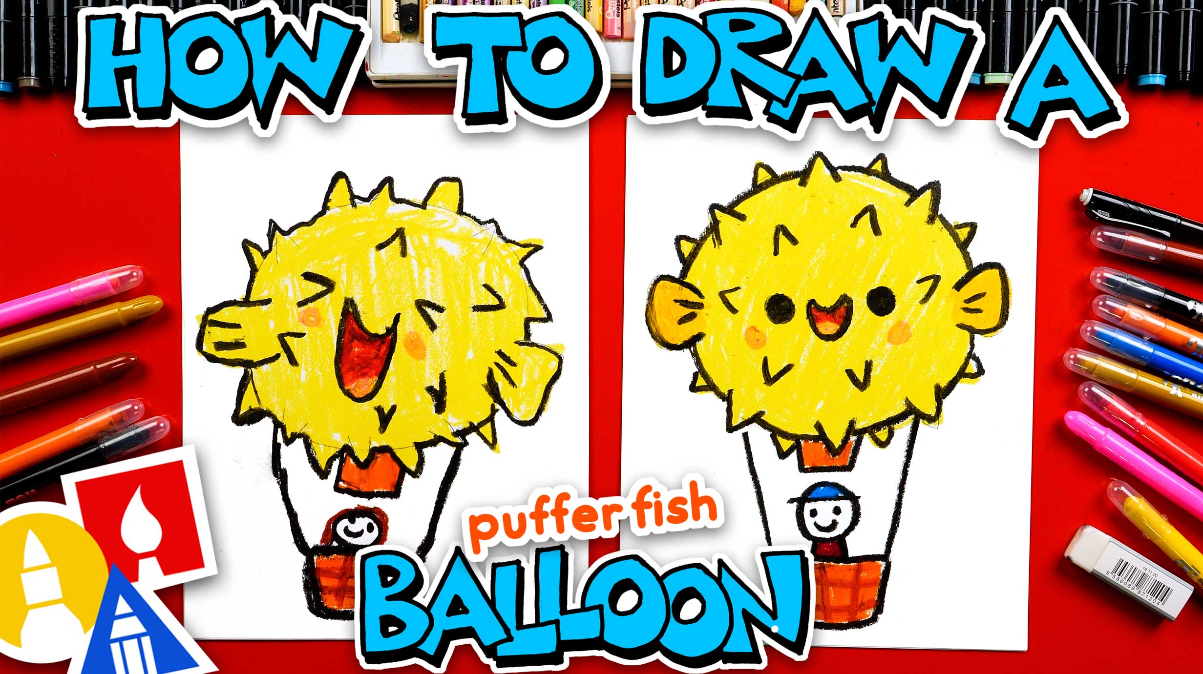 How To Draw A Puffer Fish Hot Air Balloon - Art For Kids Hub
