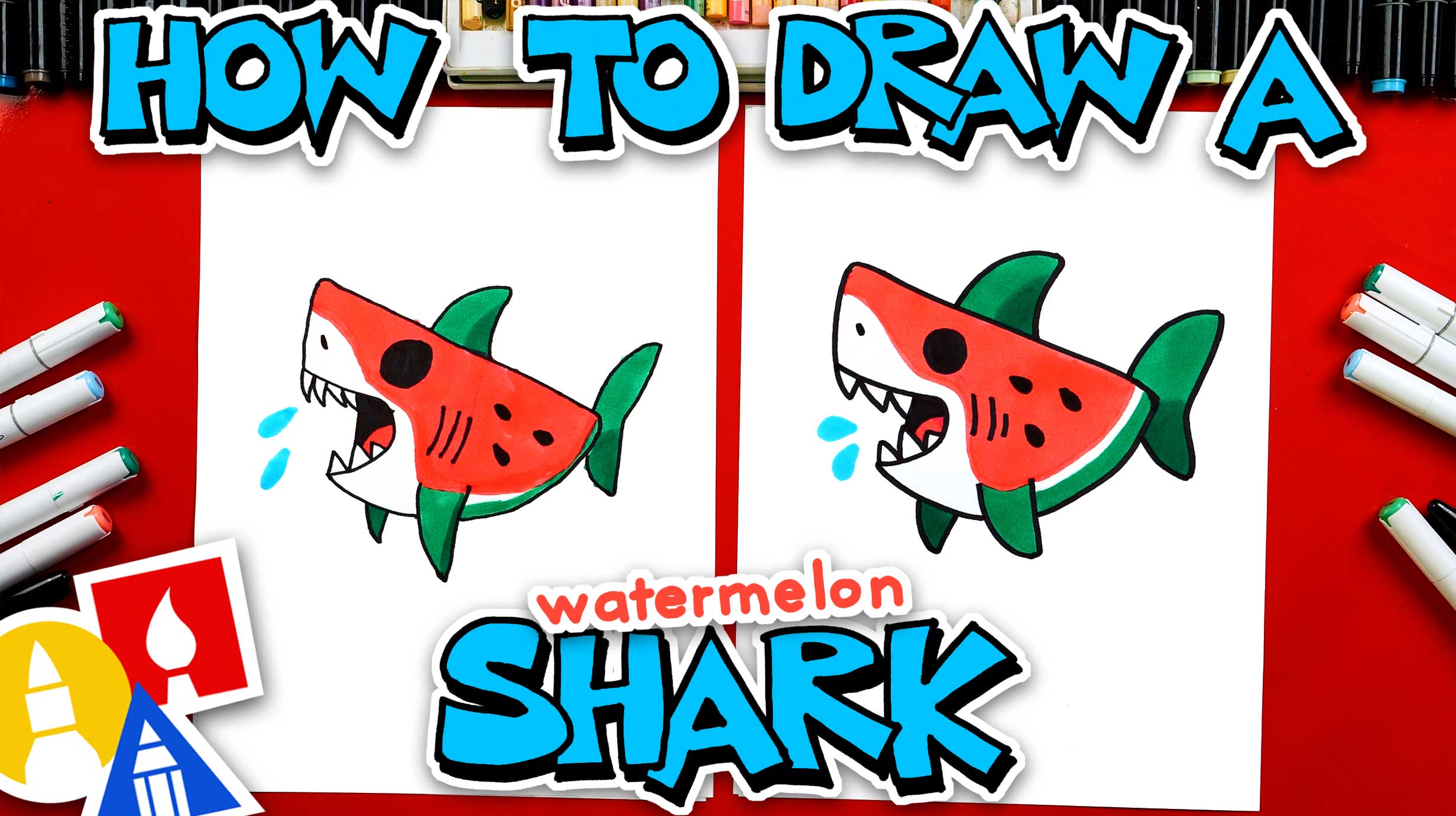 How To Draw A Watermelon Shark - Art For Kids Hub — Free Drawing ...