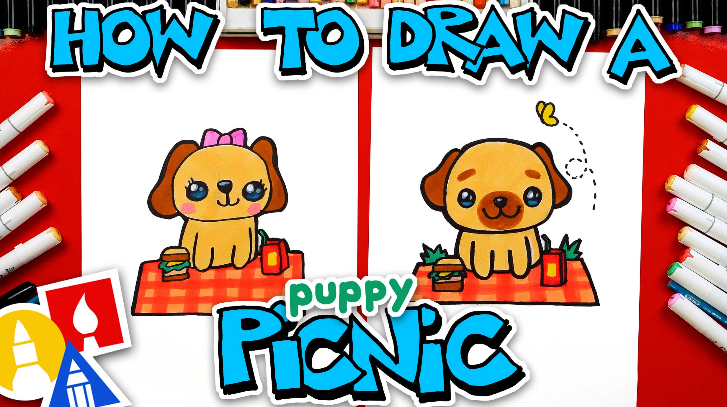 How To Draw A Puppy Picnic - Art For Kids Hub