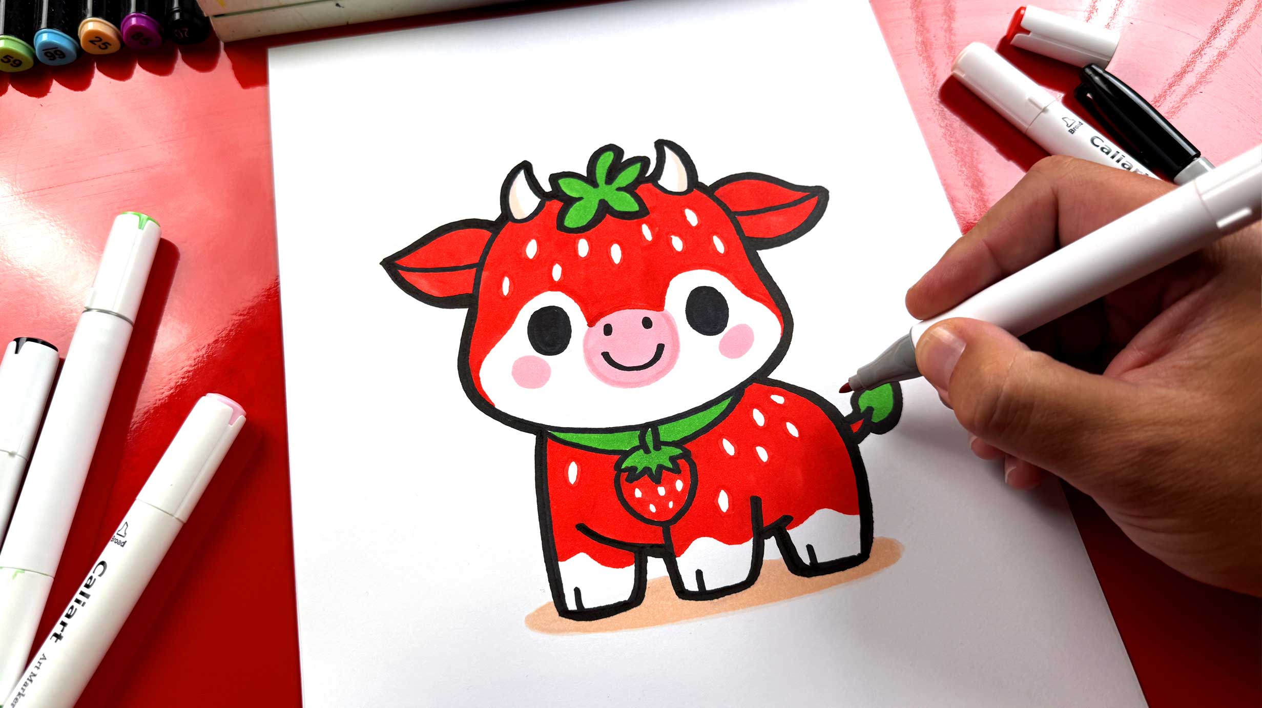 How To Draw A Cute Strawberry Cow - Art For Kids Hub