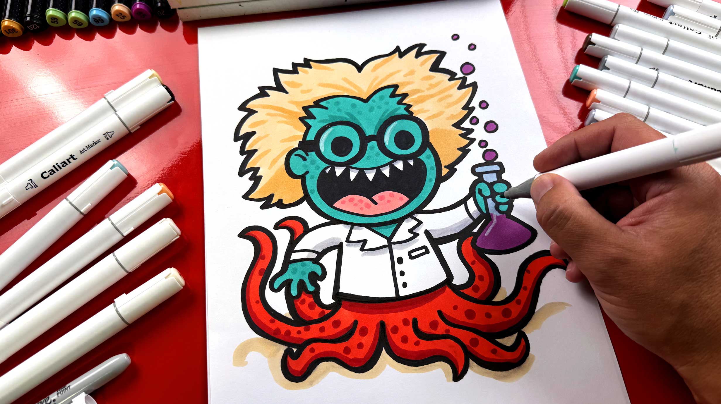 How To Draw A Funny Mad Scientist Monster - Art For Kids Hub