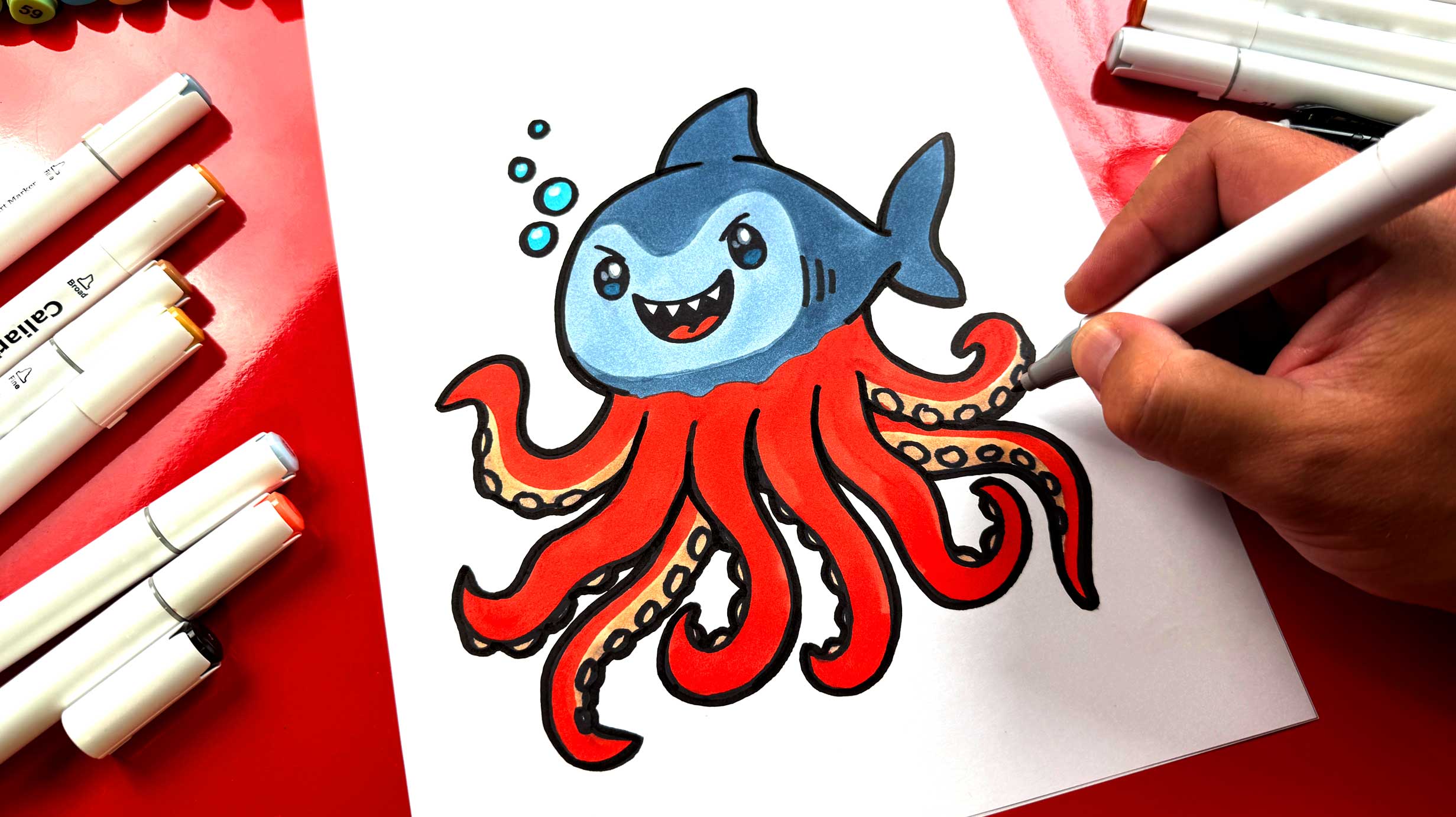 How To Draw An Octoshark (Octopus + Shark) - Art For Kids Hub