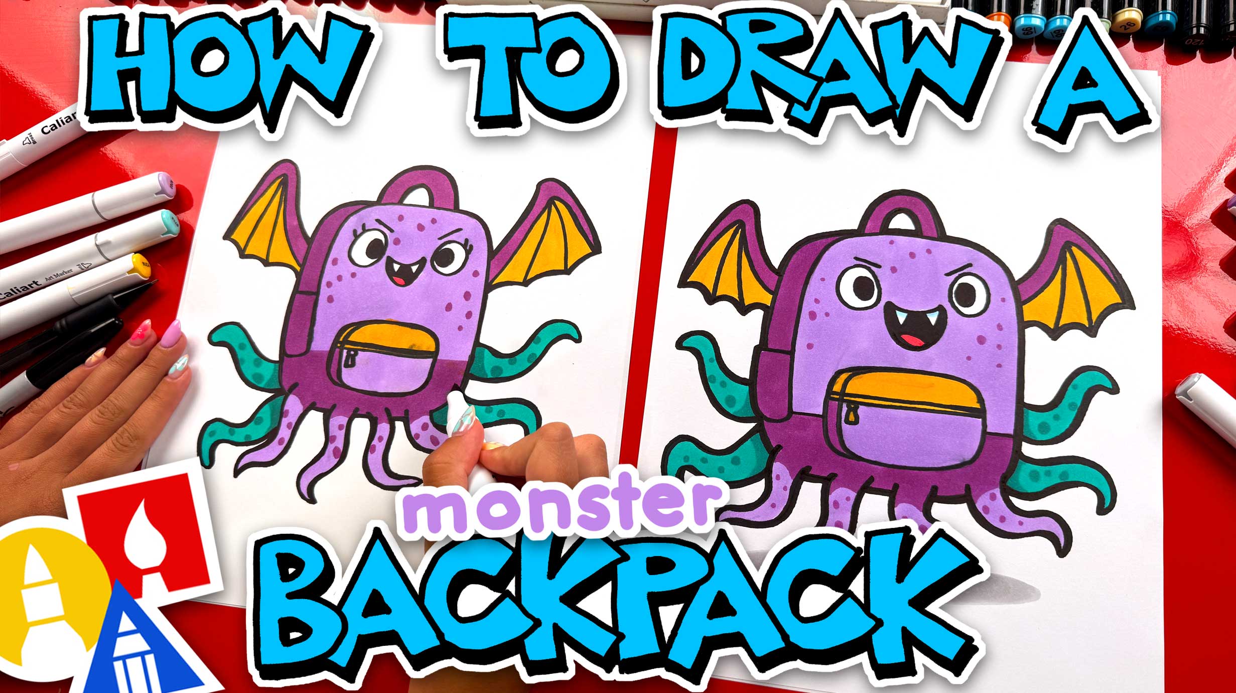 How To Draw A Cute Backpack Monster - Art For Kids Hub