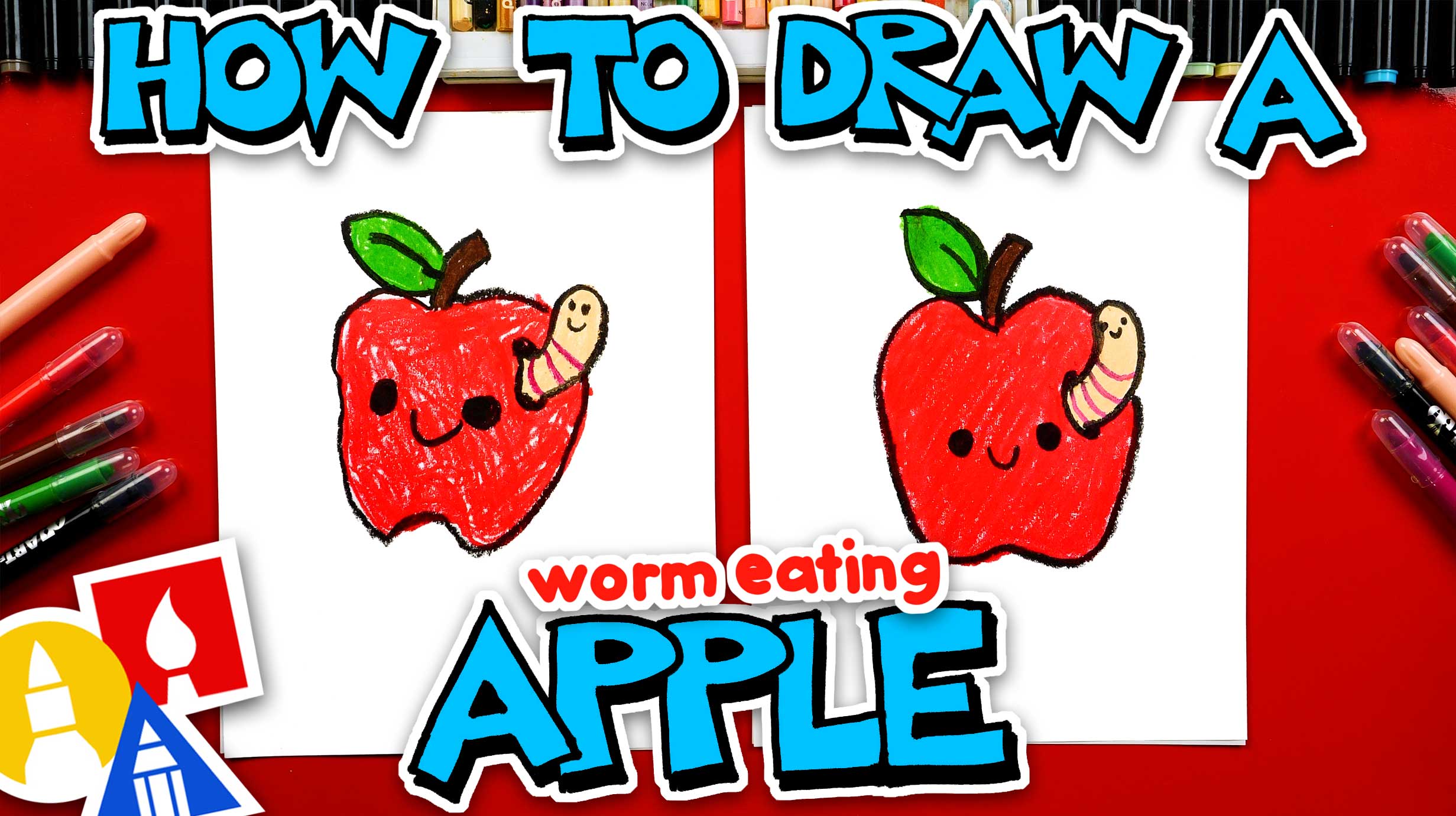 How To Draw A Worm Eating An Apple - Art For Kids Hub