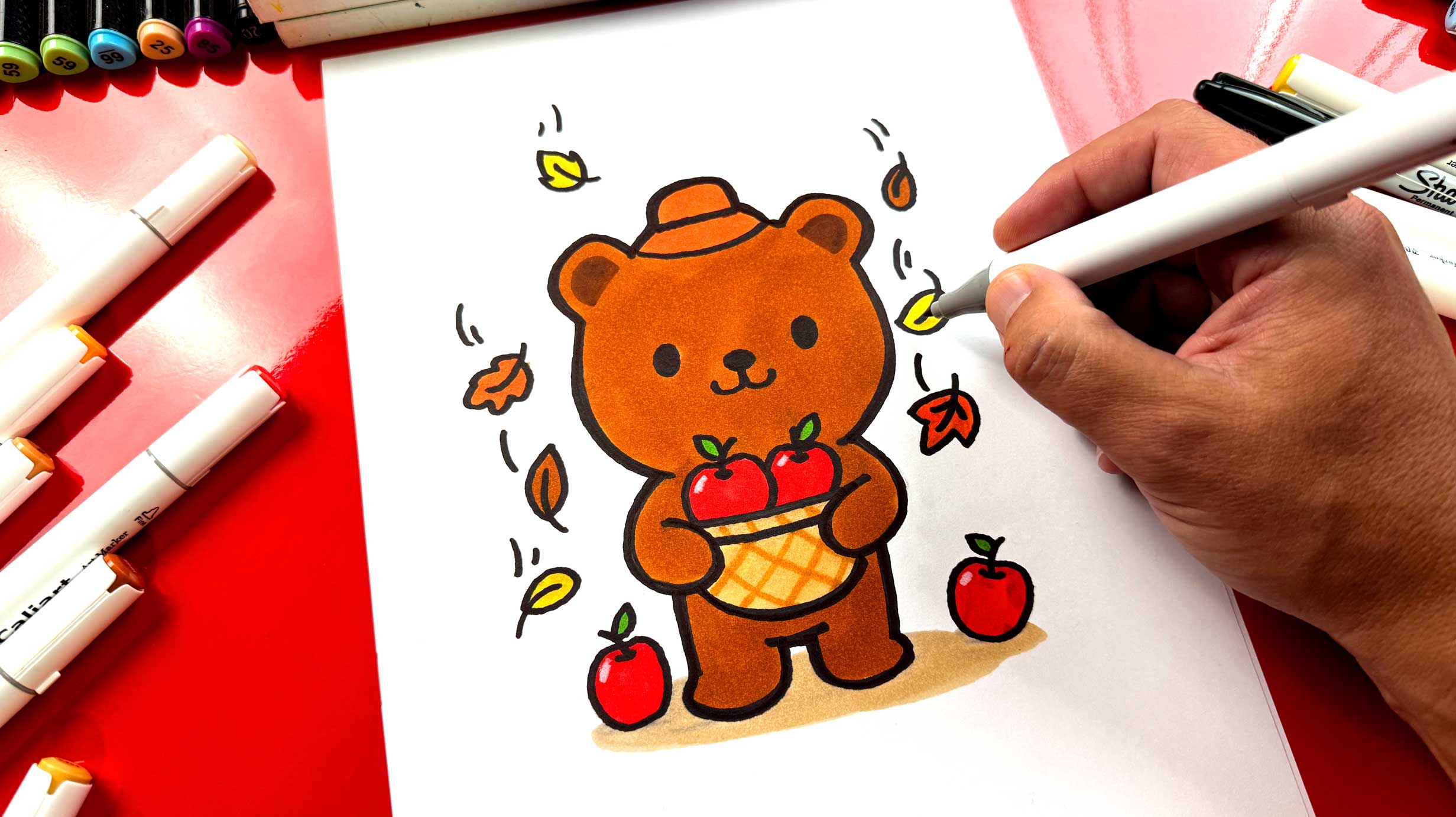 How To Draw A Bear With Apples For Fall - Art For Kids Hub