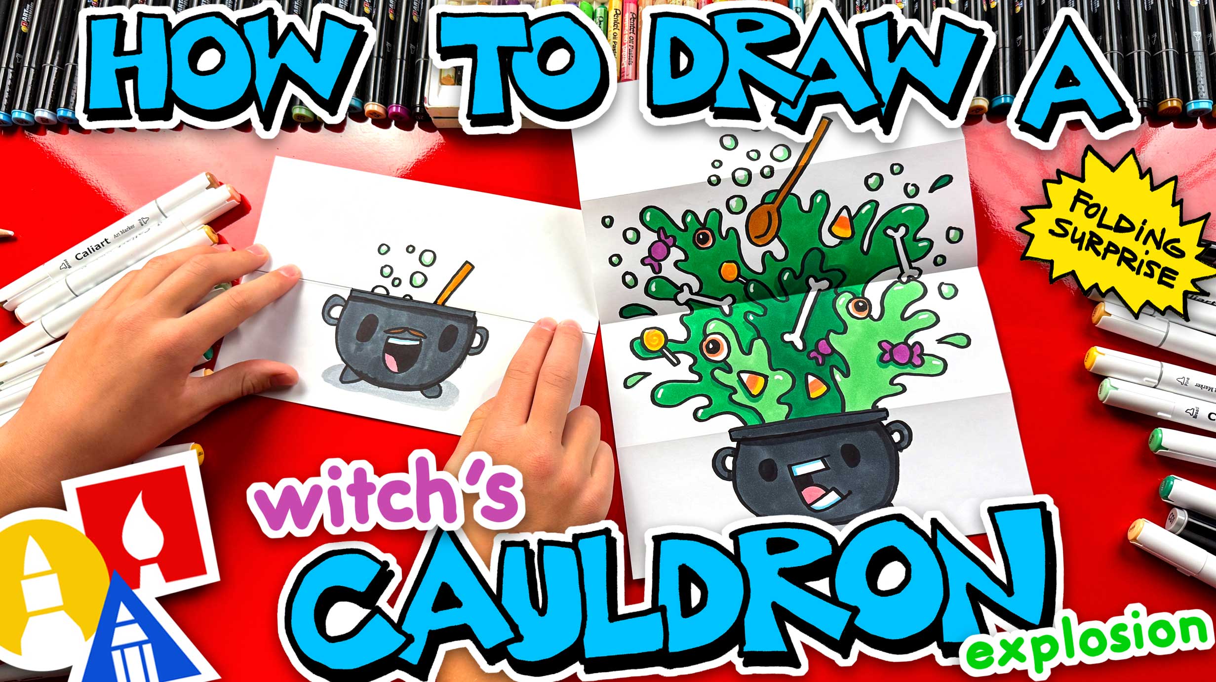 How To Draw A Witch's Cauldron Folding Surprise - Art For Kids Hub