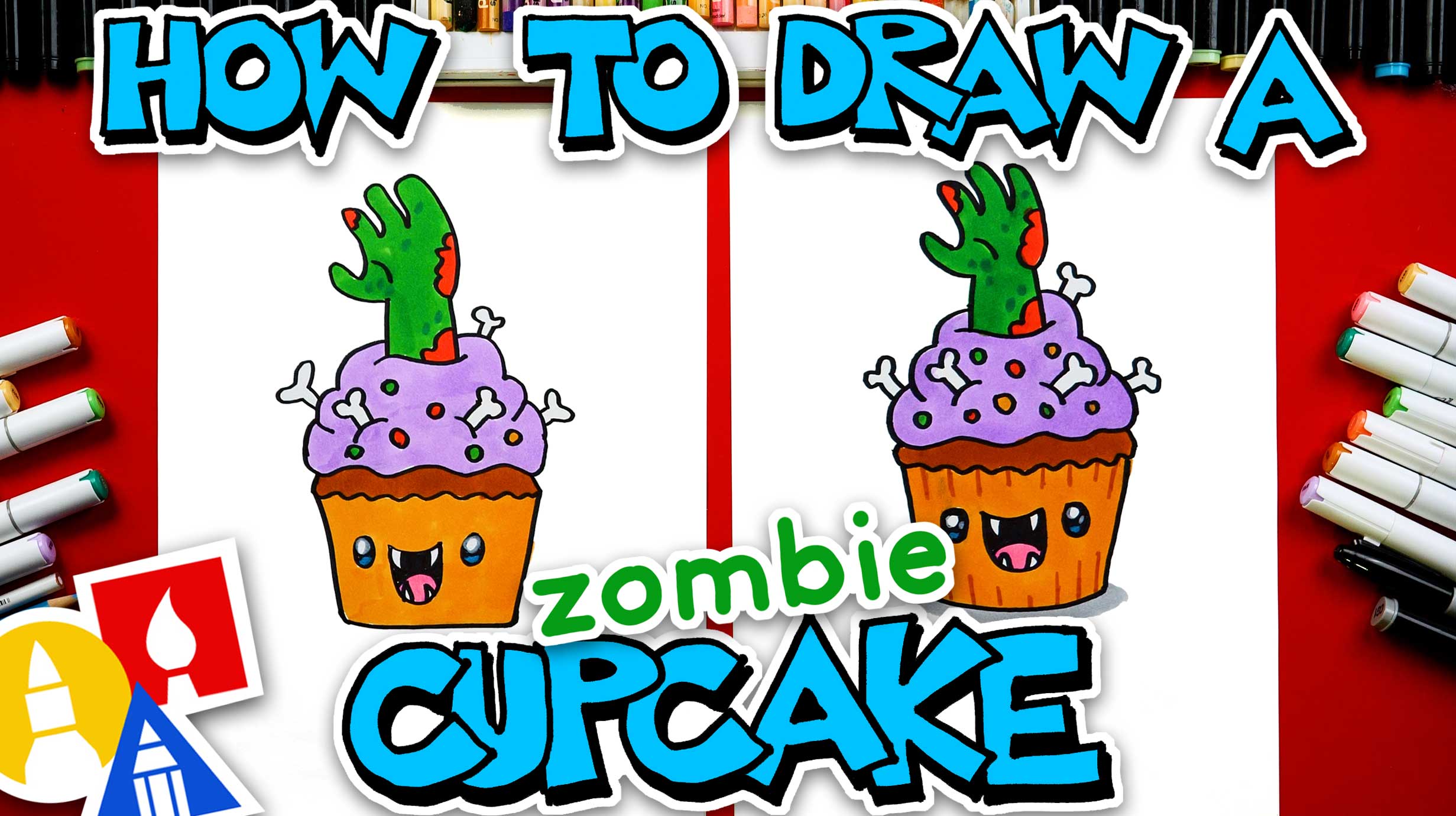How To Draw A Halloween Zombie Cupcake - Art For Kids Hub — Free ...