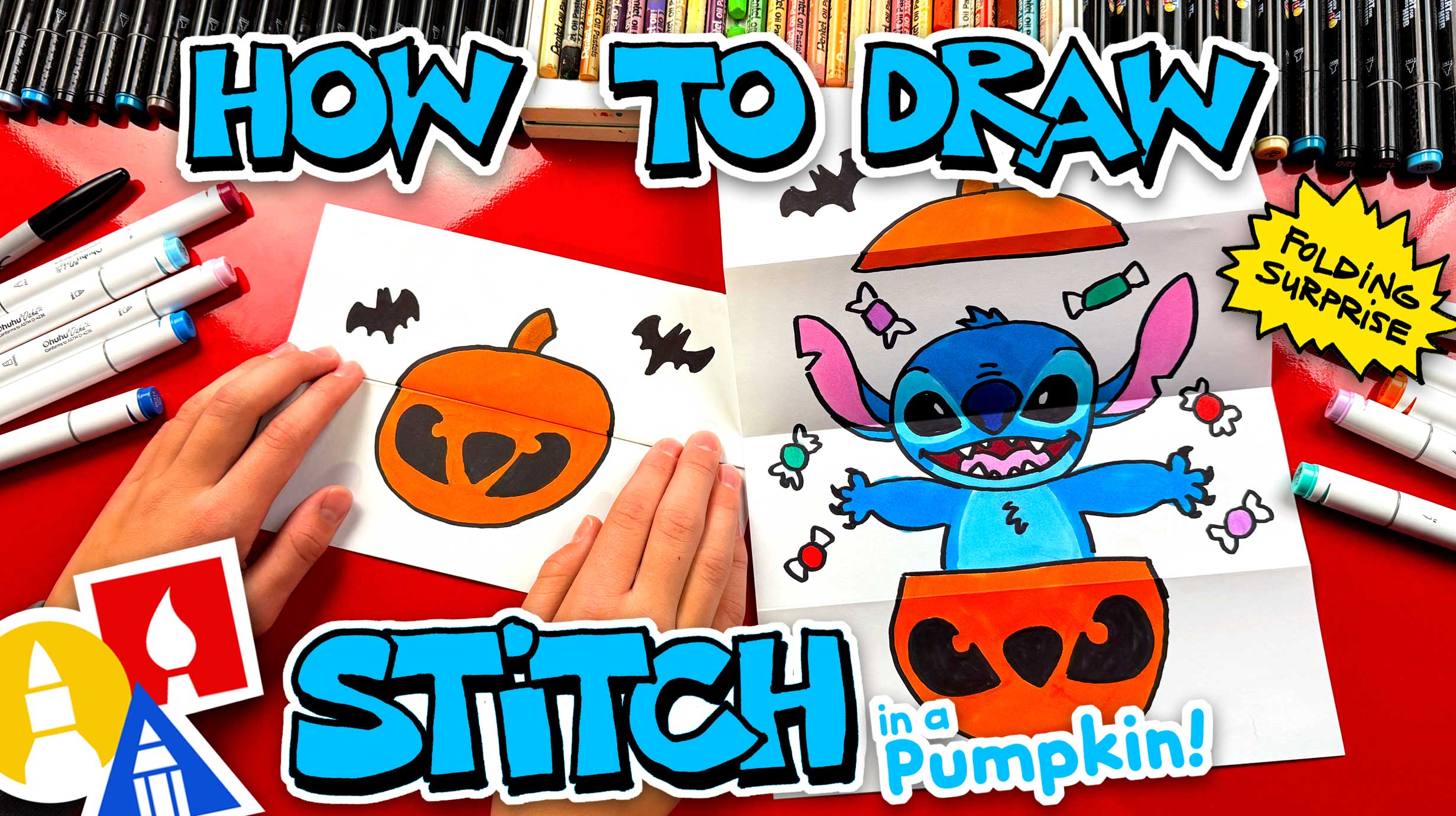 How To Draw Stitch In A Pumpkin Folding Surprise - Art For Kids Hub ...
