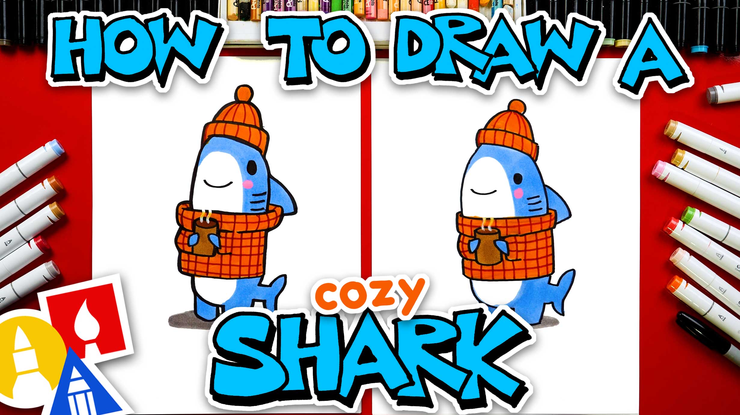 How To Draw A Cozy Shark - Art For Kids Hub