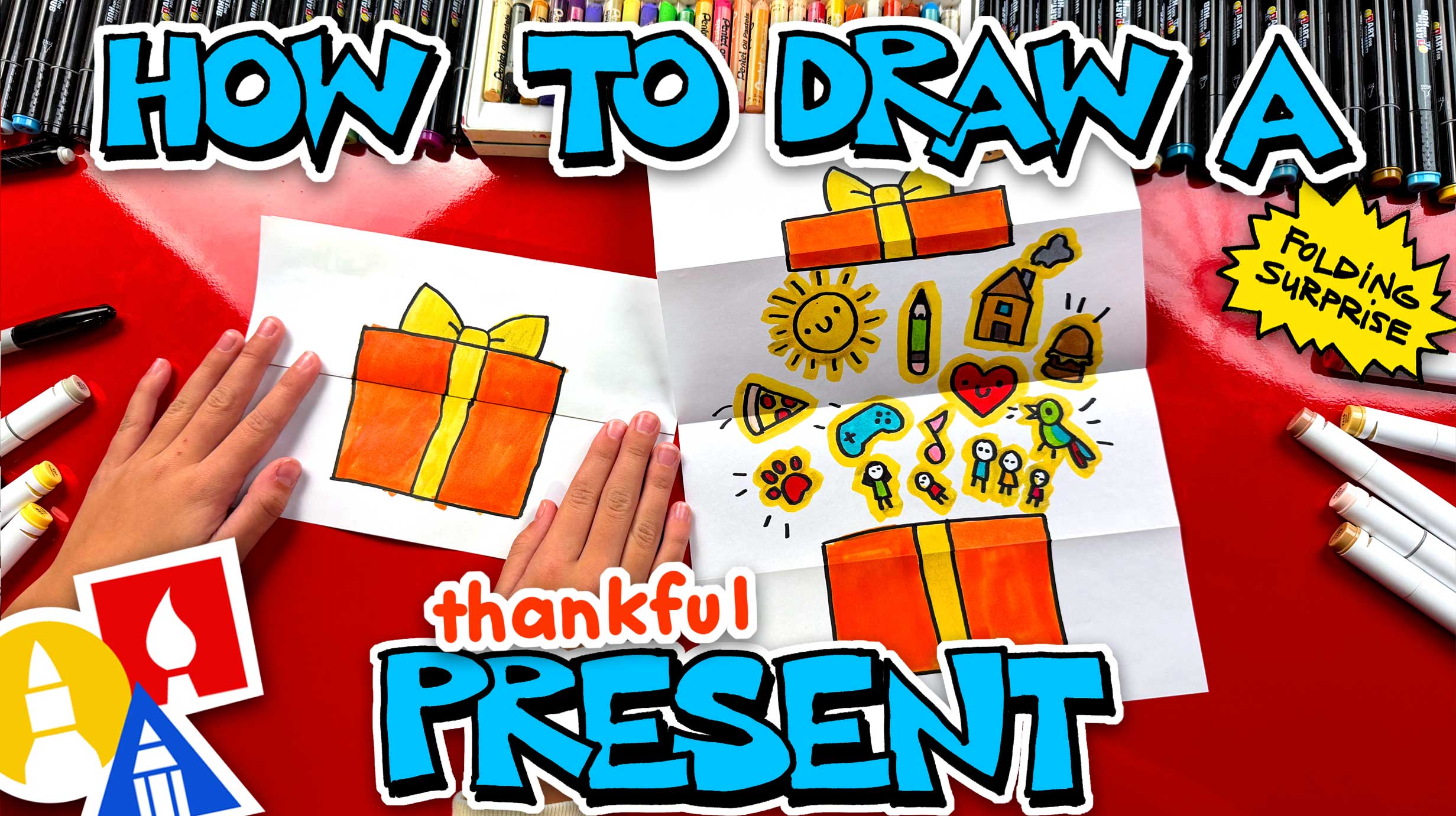 How To Draw A Thankful Present Folding Surprise - Art For Kids Hub
