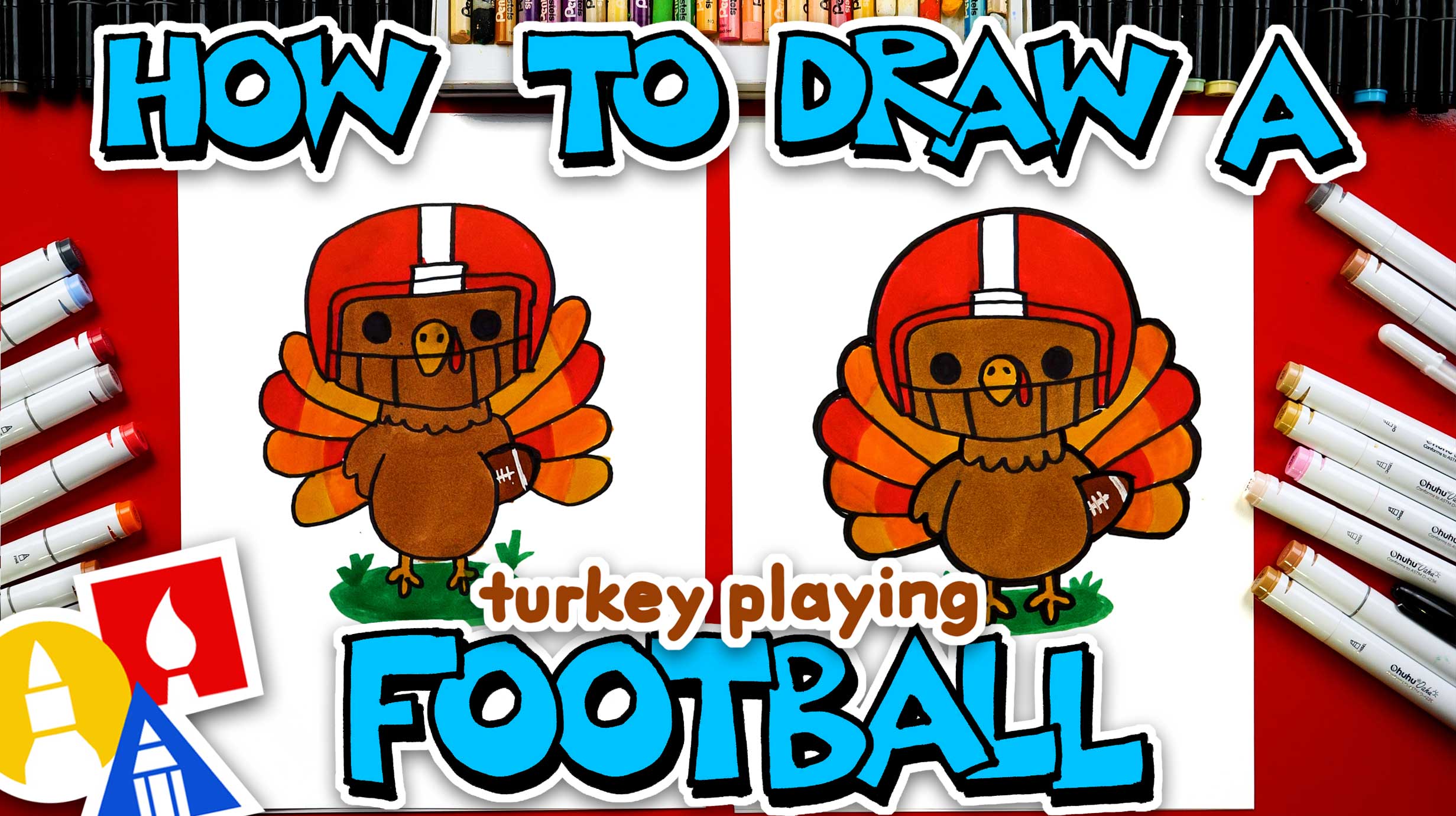 How To Draw A Turkey Playing Football - Art For Kids Hub