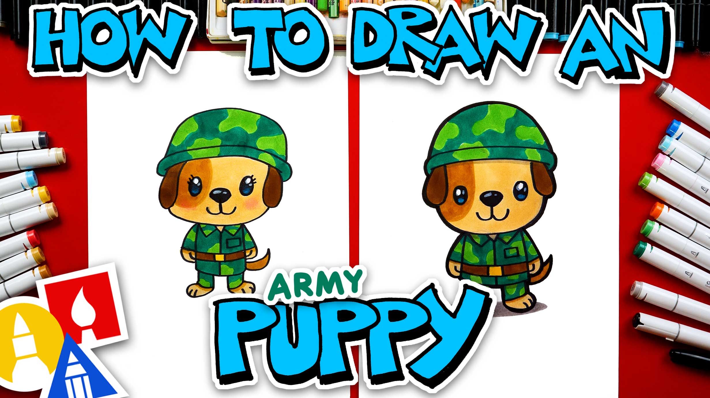 How To Draw An Army Puppy For Veterans Day - Art For Kids Hub