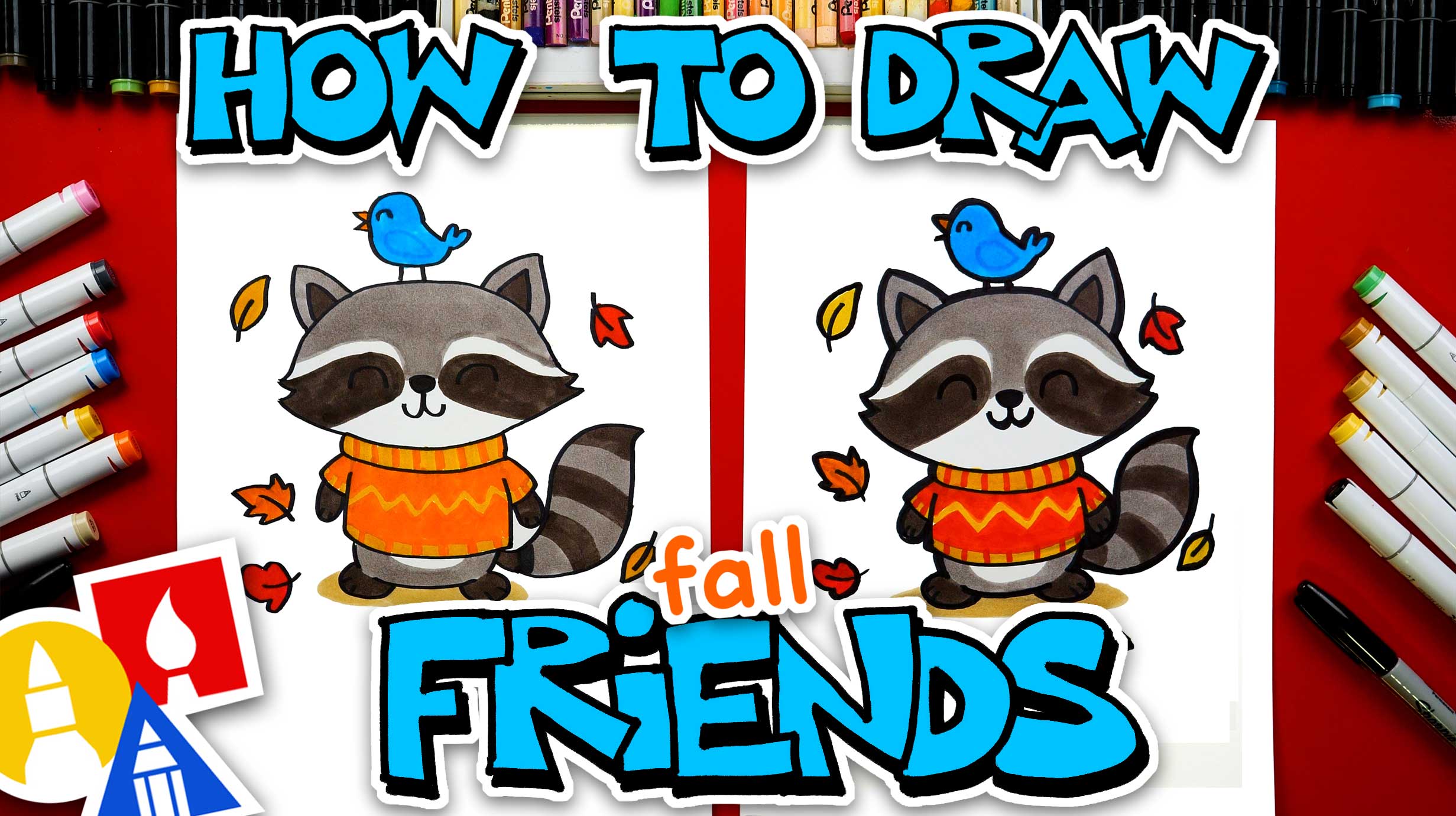 How To Draw Fall Friends Raccoon And Bird - Art For Kids Hub
