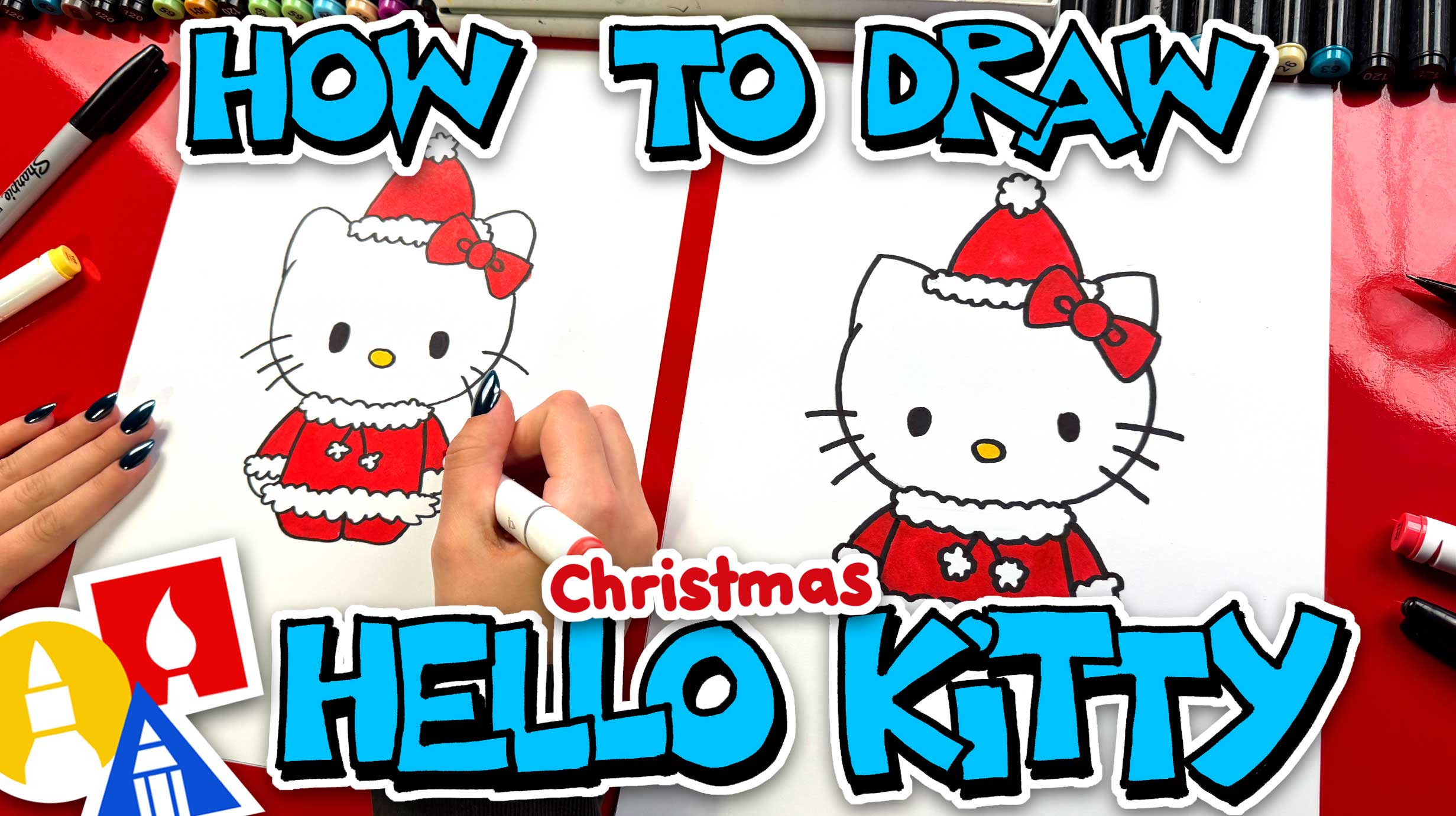 How To Draw Christmas Hello Kitty - Art For Kids Hub