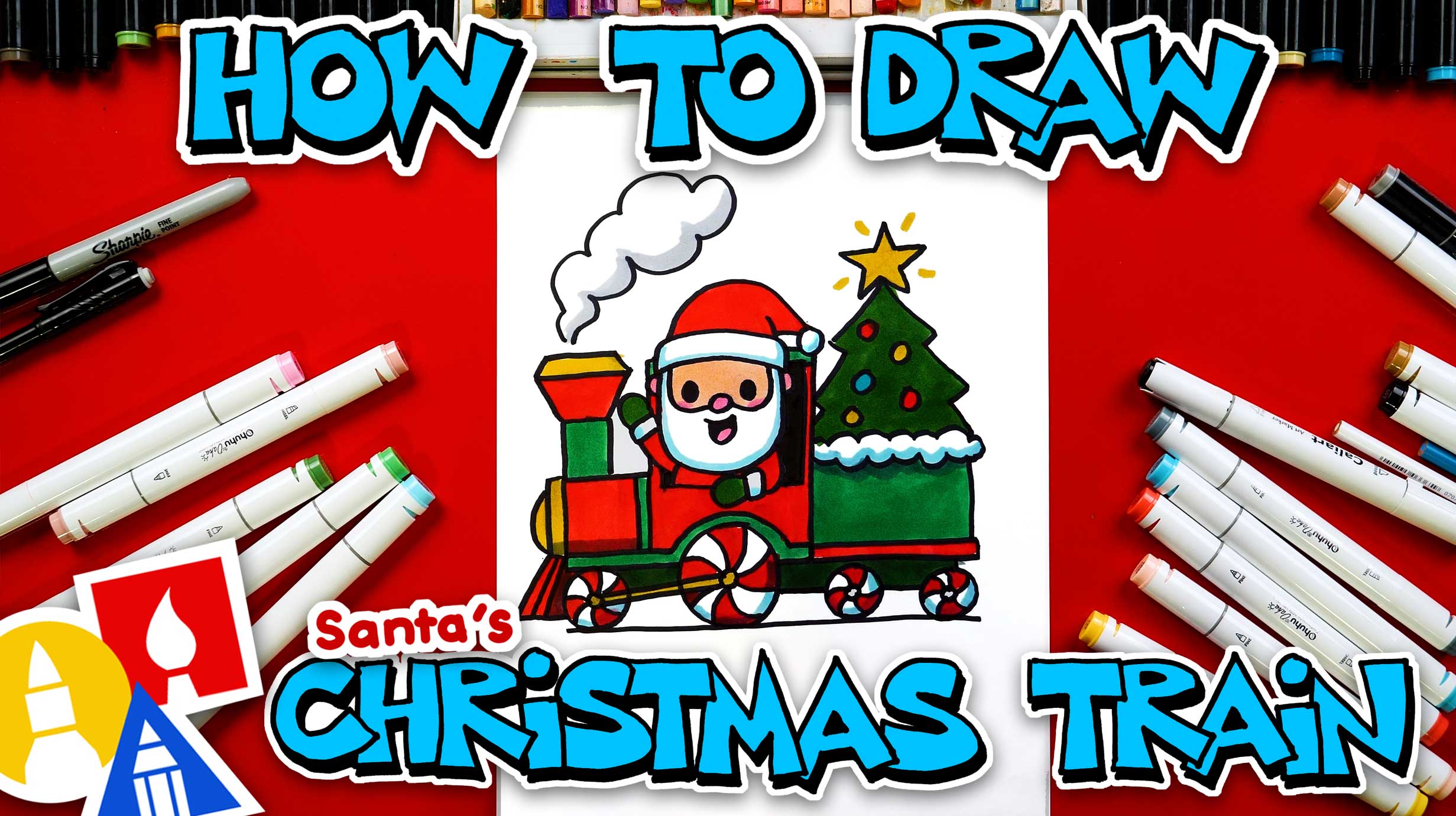 How To Draw Santa’s Christmas Train - Art For Kids Hub