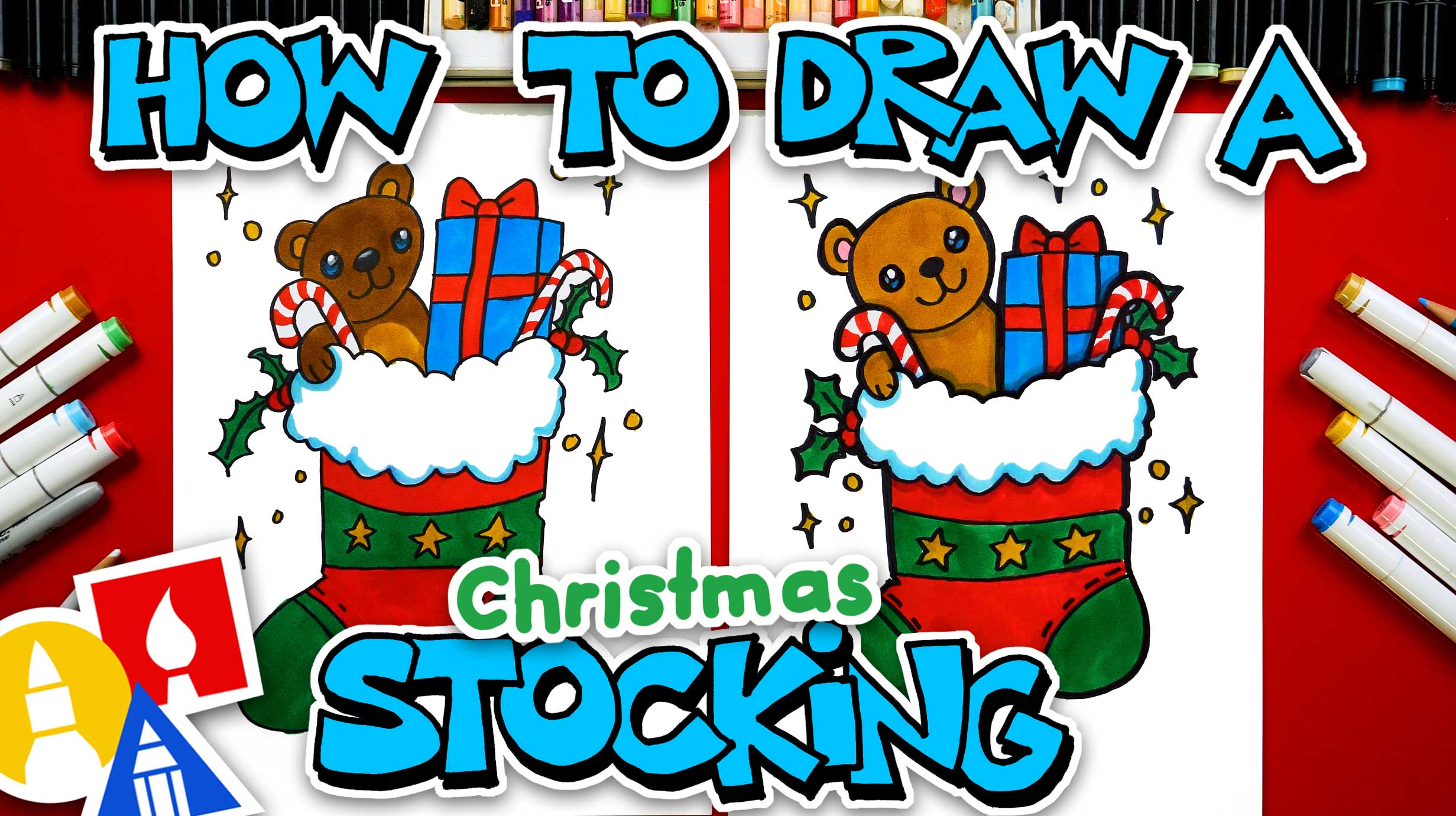 How To Draw A Stocking Full Of Christmas Toys - Art For Kids Hub
