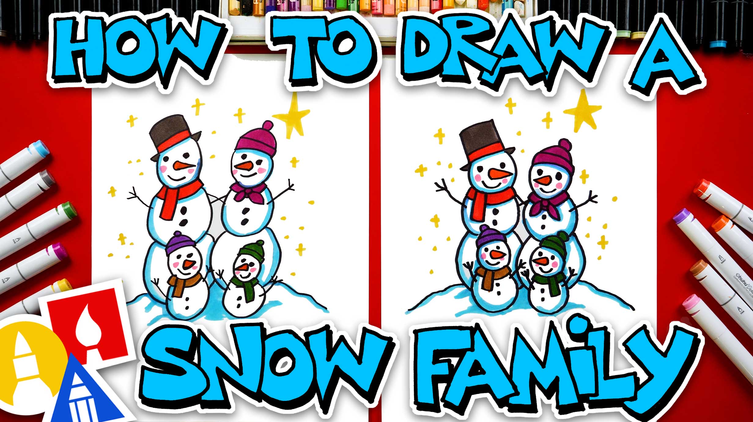 How To Draw A Snow Family - Art For Kids Hub