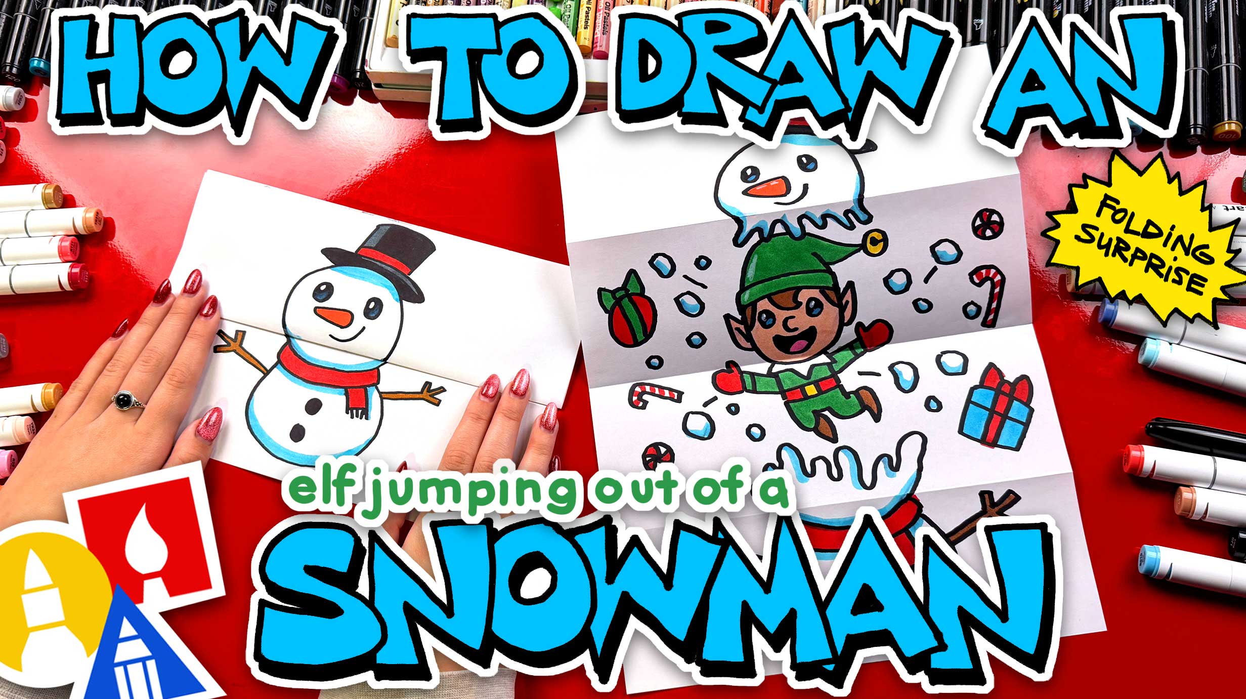 How To Draw An Elf Jumping Out Of A Snowman - Art For Kids Hub