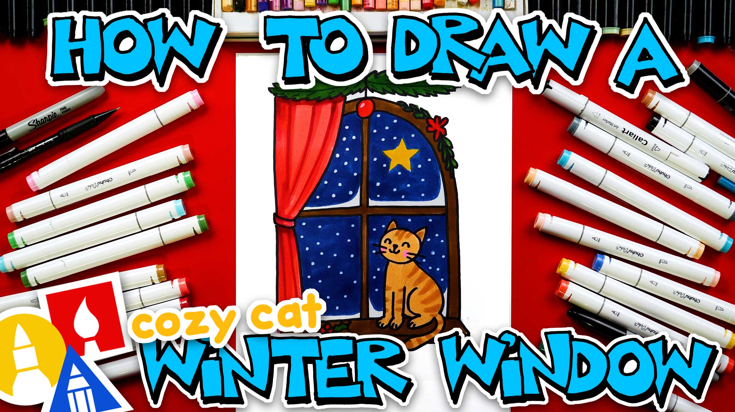 How To Draw A Cozy Cat Sitting In A Winter Window - Art For Kids Hub ...