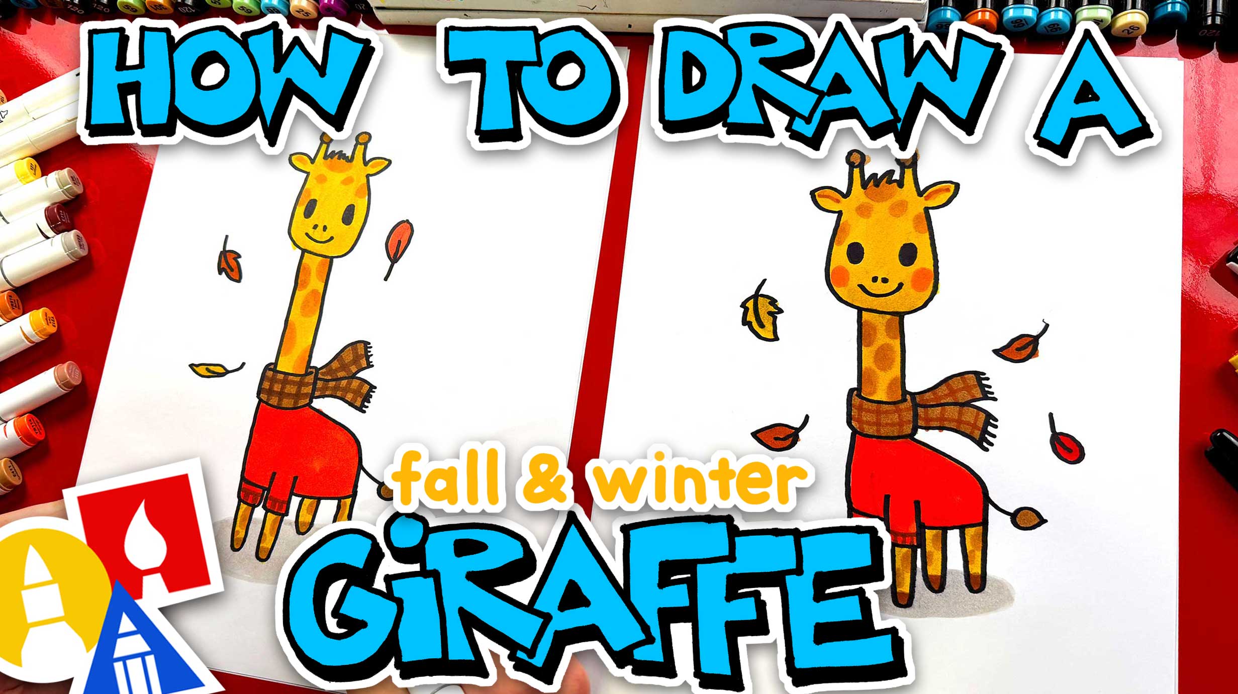 How To Draw A Fall And Winter Giraffe Art For Kids Hub Free Drawing