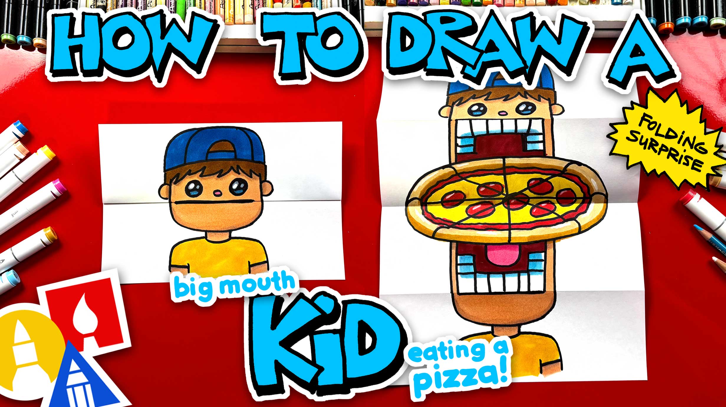 How To Draw A Big Mouth Kid Eating A Pizza - Art For Kids Hub