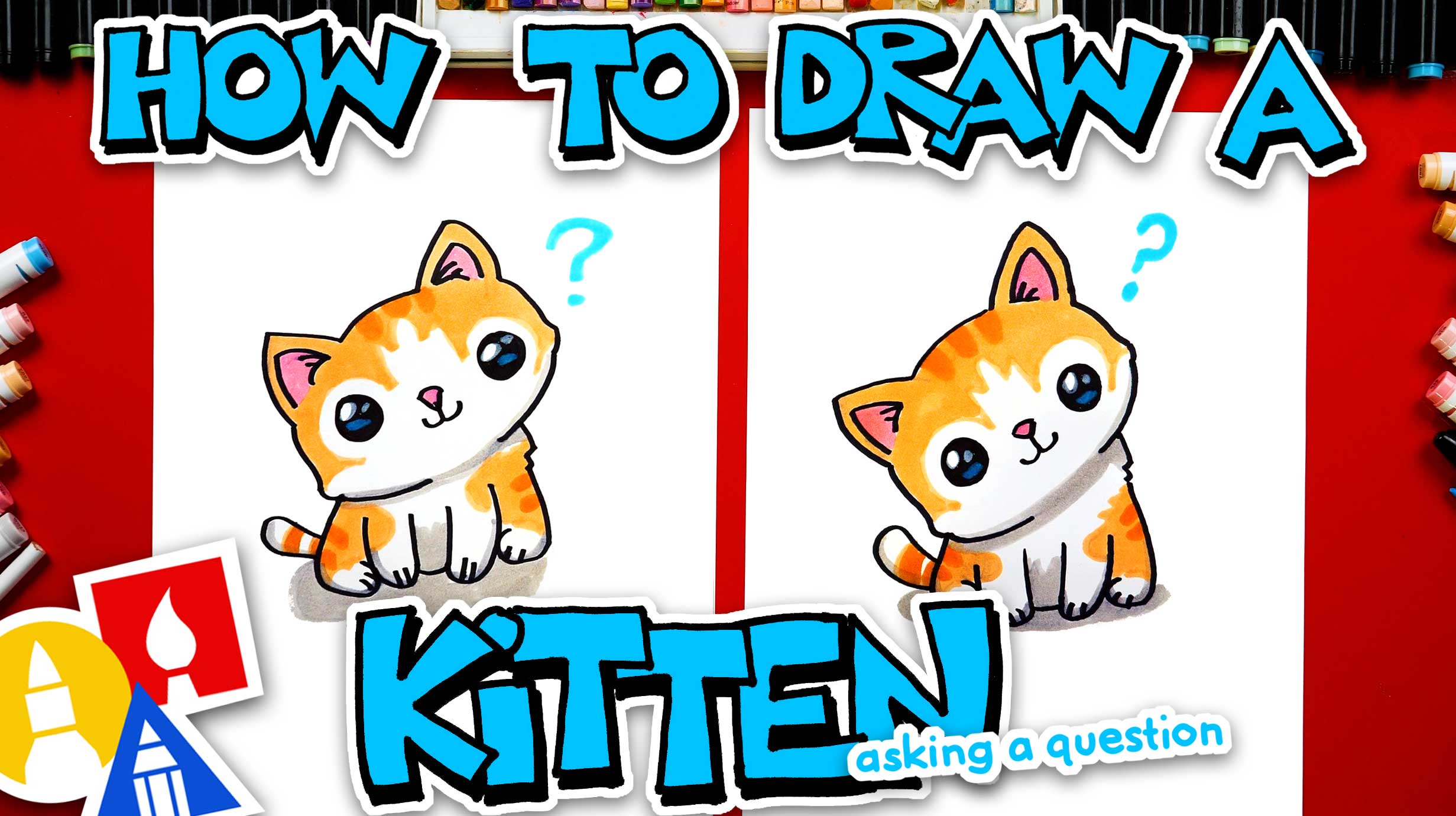 How To Draw A Cute Kitten Asking A Question - Art For Kids Hub