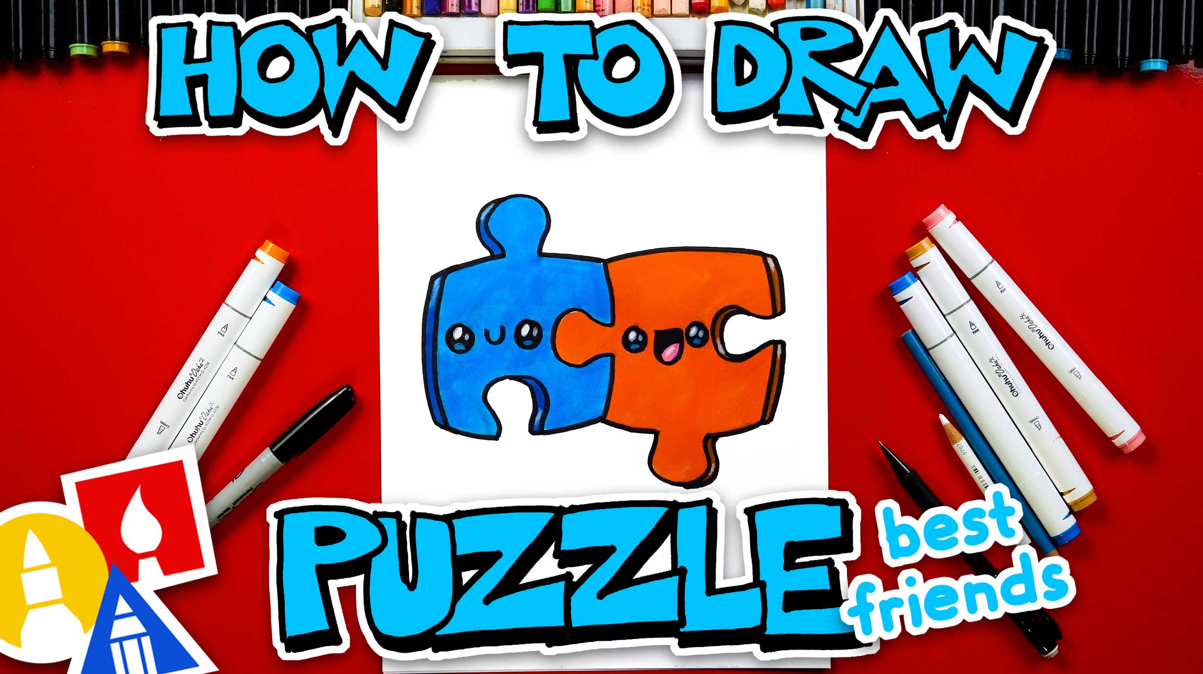 How To Draw Two Puzzle Piece Best Friends - Art For Kids Hub