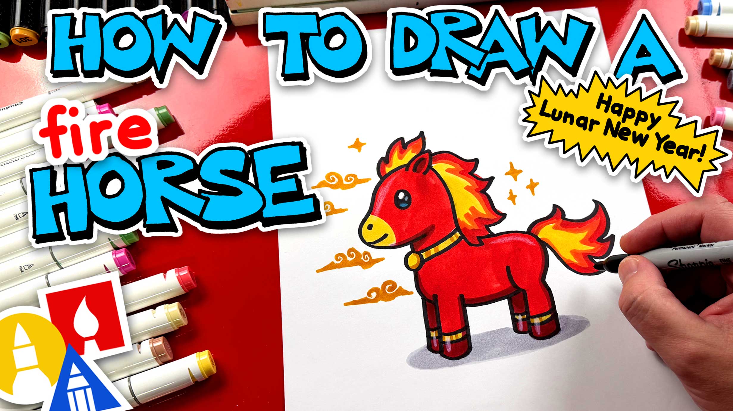 How To Draw A Fire Horse — Happy Lunar New Year! - Art For Kids Hub ...
